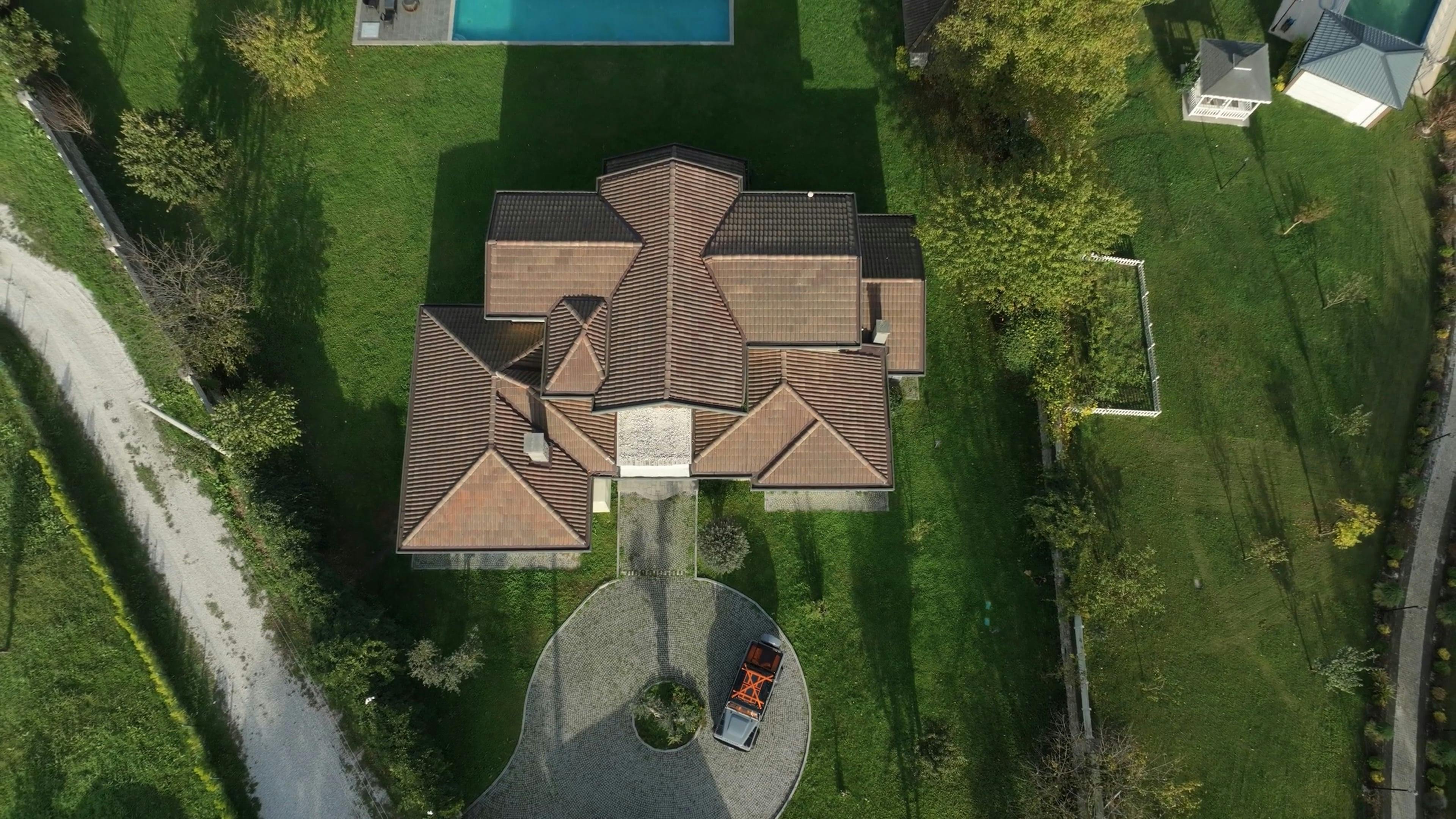Aerial view of a large house with a pool Free Stock Video Footage ...