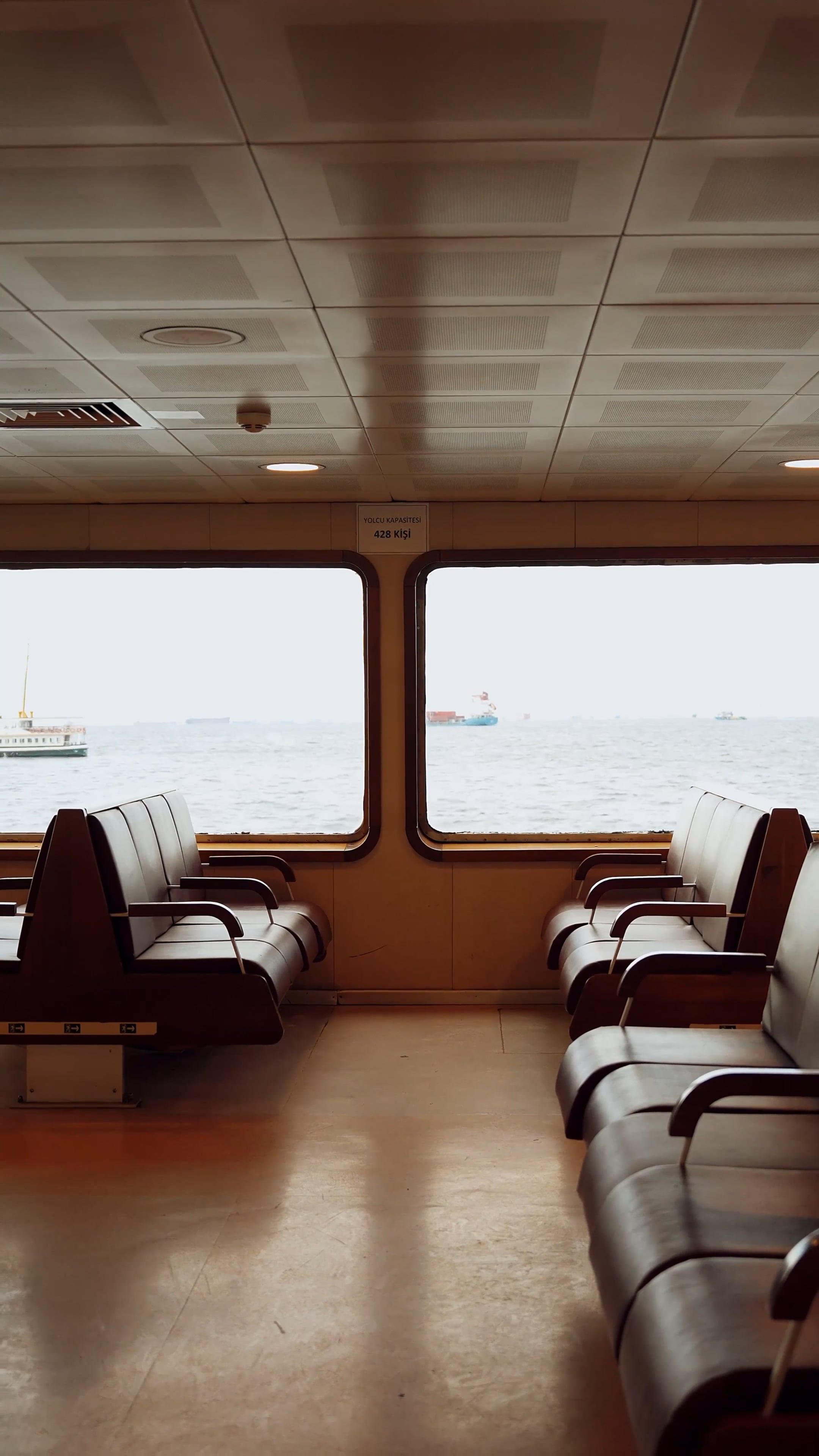 The interior of a ferry with a view of the ocean Free Stock Video ...