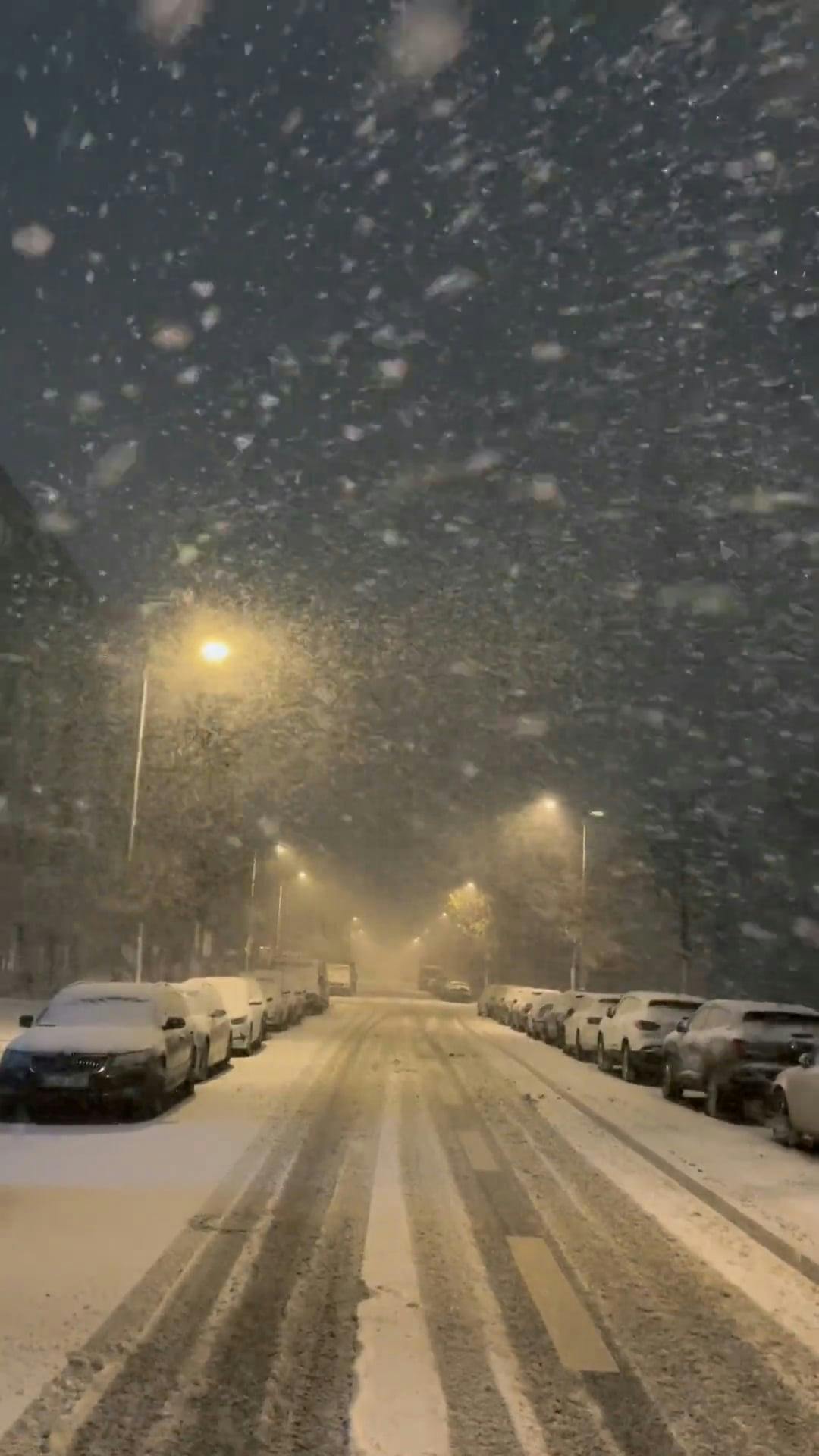 Nighttime Snowfall on a Quiet Urban Street Free Stock Video Footage ...