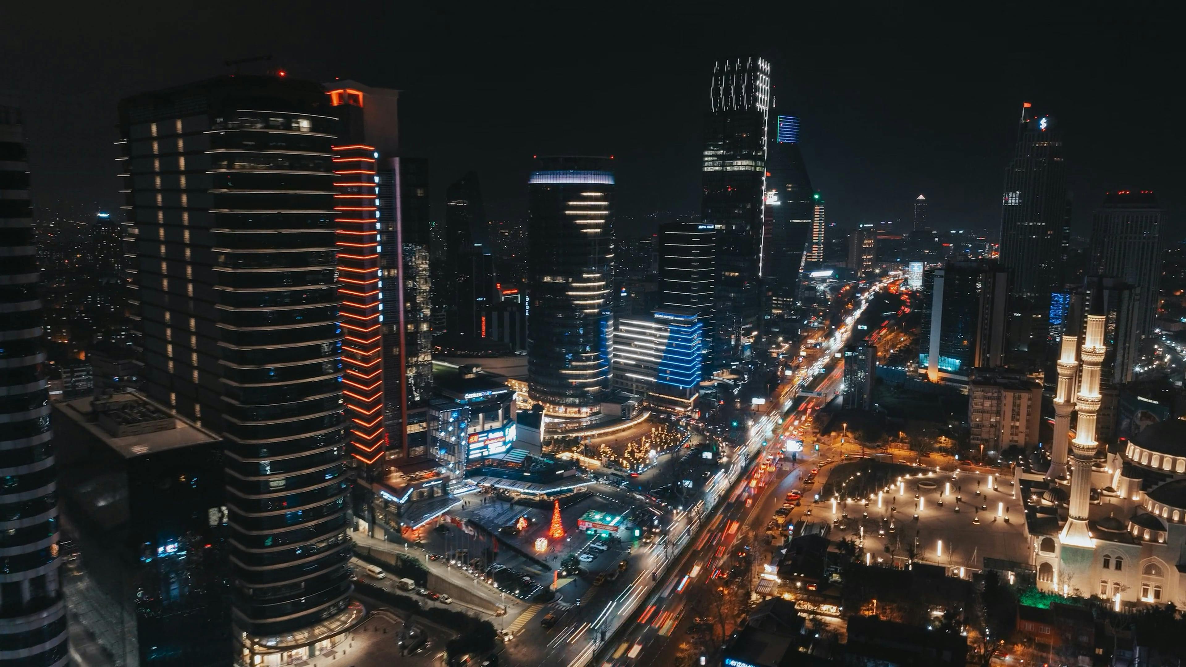 An aerial view of a city at night Free Stock Video Footage, Royalty ...