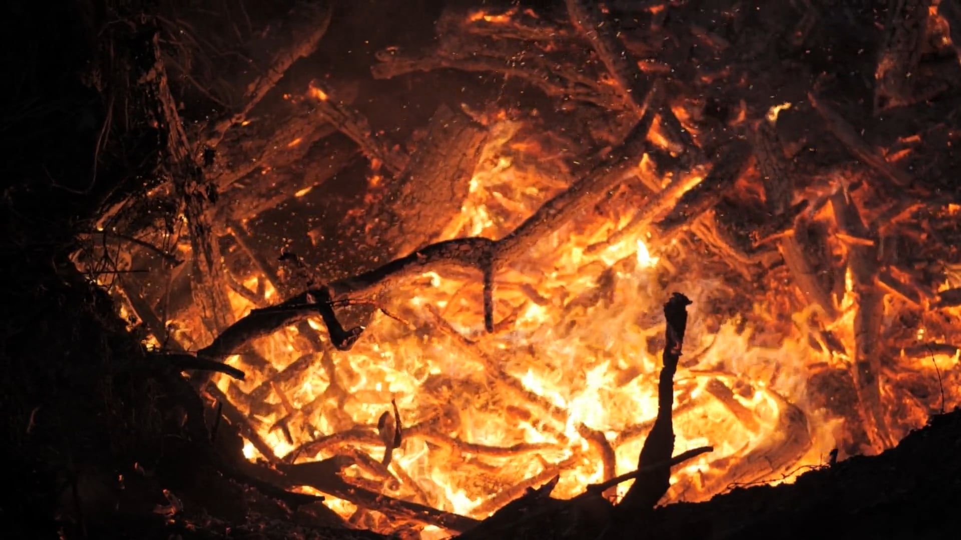 A fire is lit in the dark with some sticks Free Stock Video Footage ...