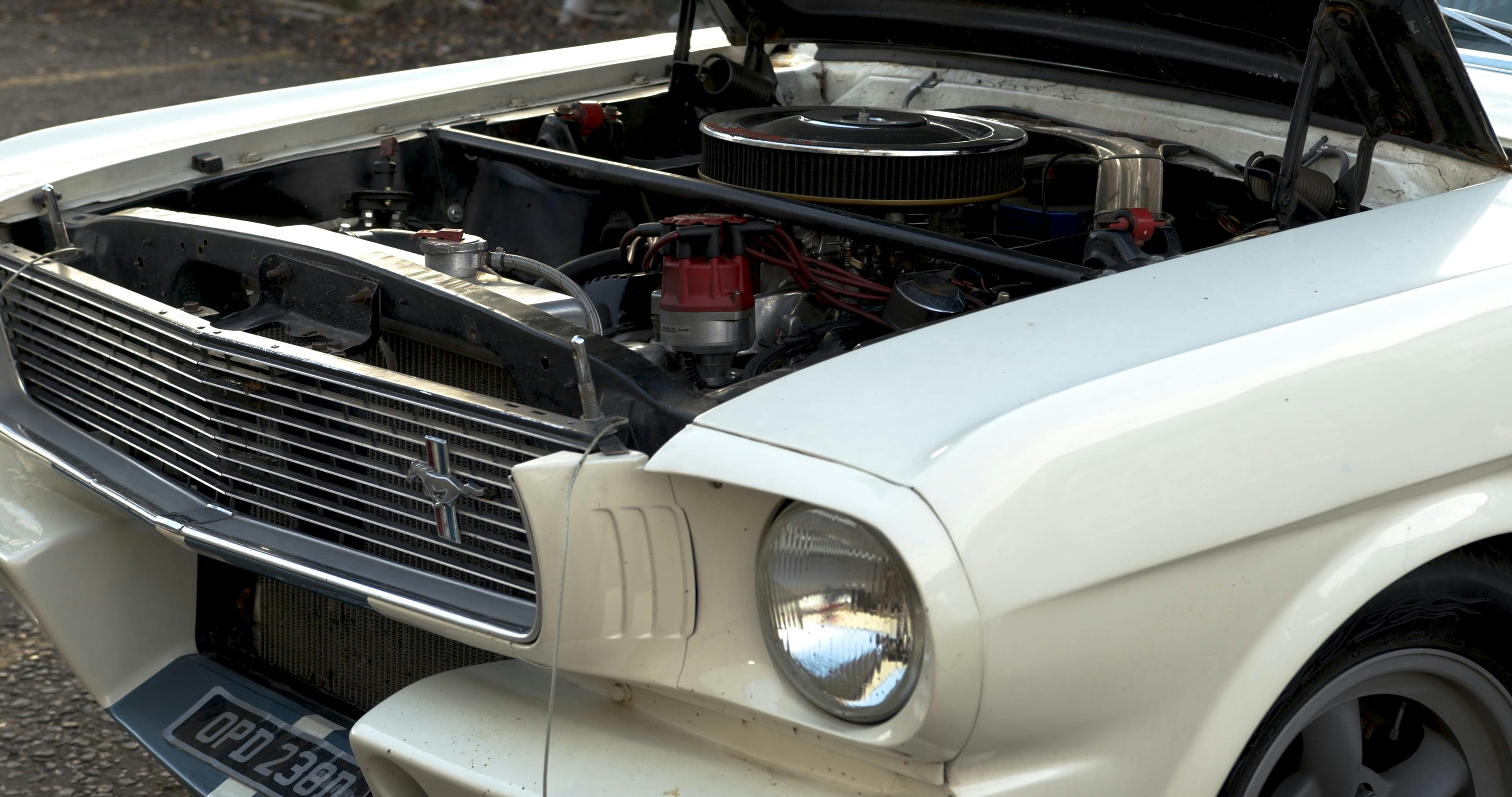 Close-up Of The Front End Of A Parked Classic Car With Its Engine ...