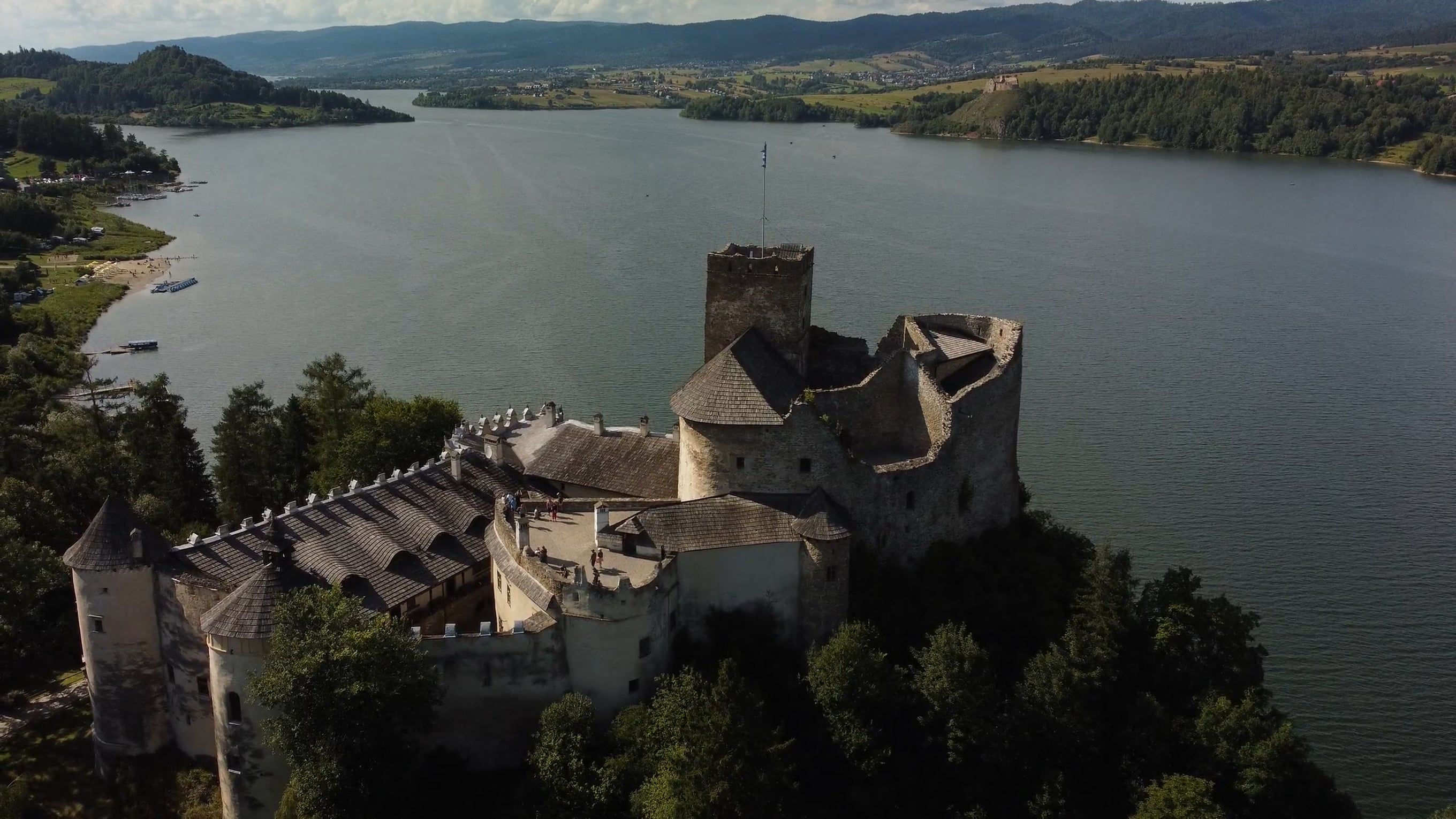 An aerial view of a castle on a lake Free Stock Video Footage, Royalty ...