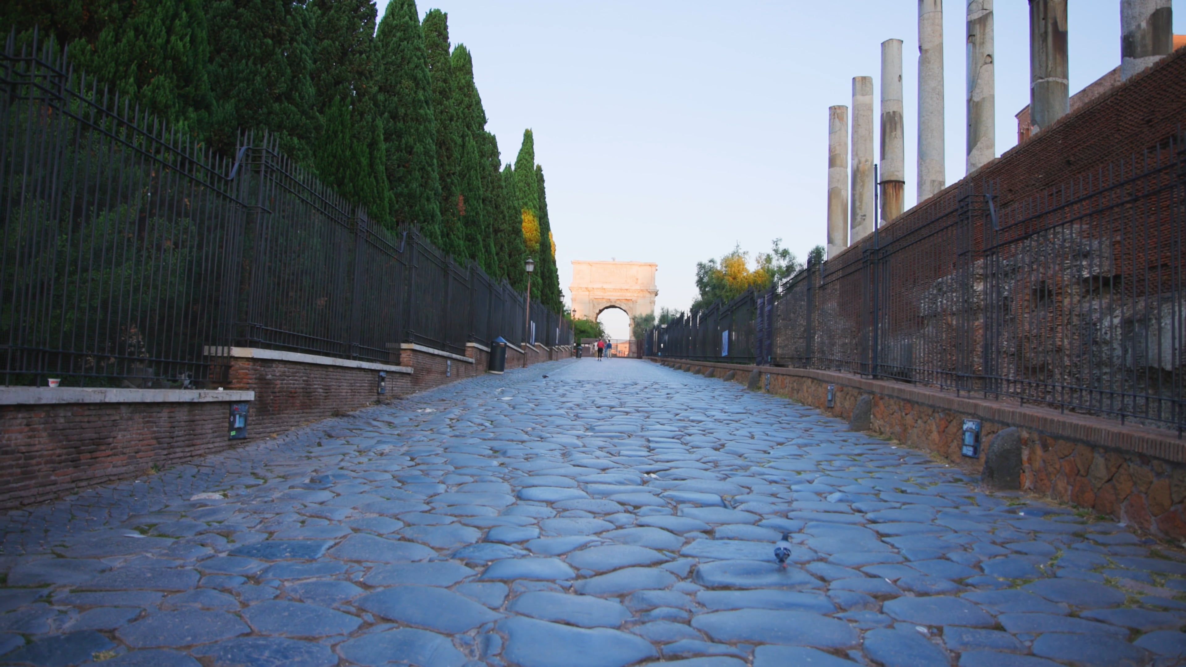 A stone paved road with pillars and a gate Free Stock Video Footage ...