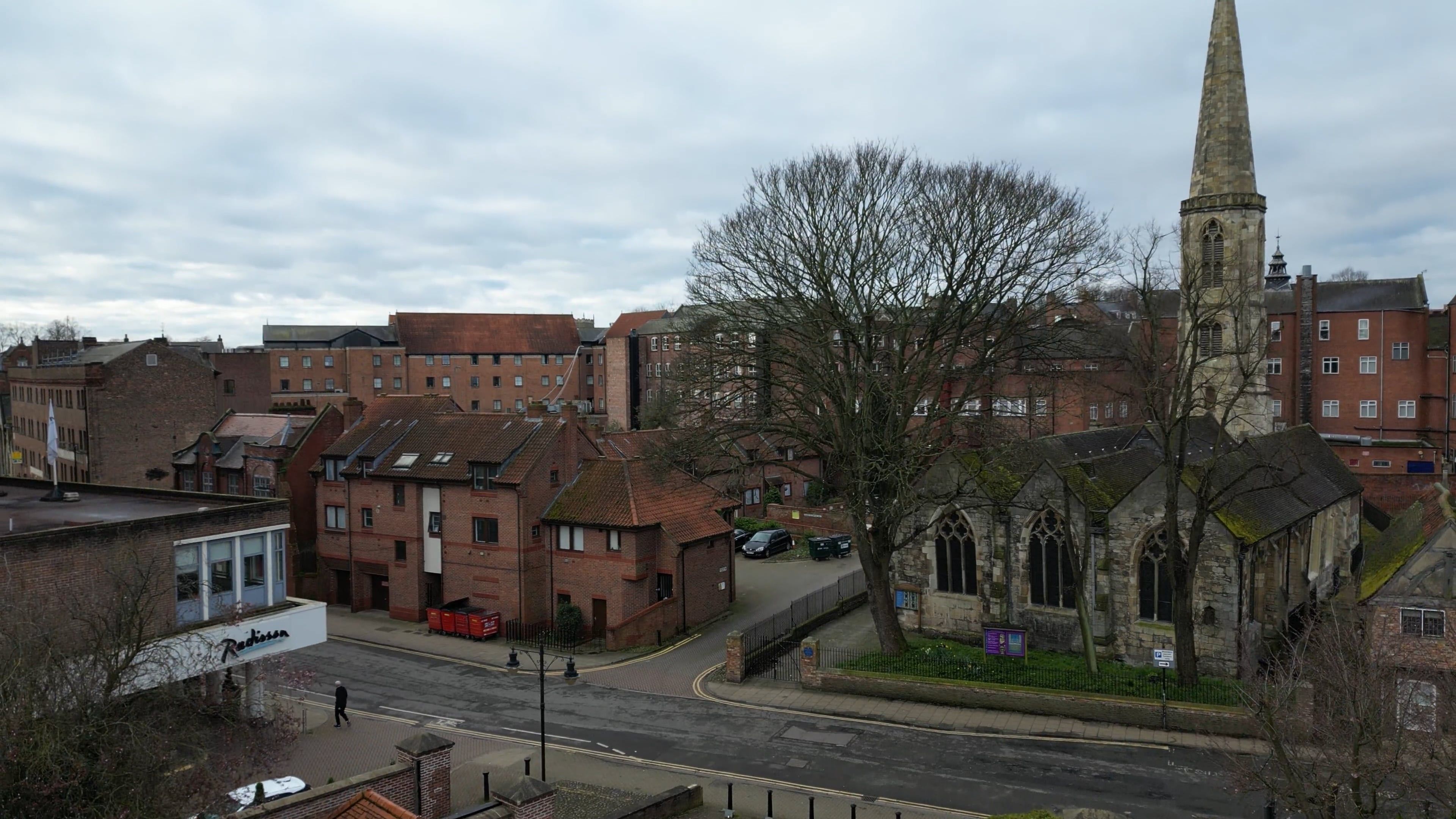 Aerial View of Urban Church and Modern Buildings Free Stock Video ...