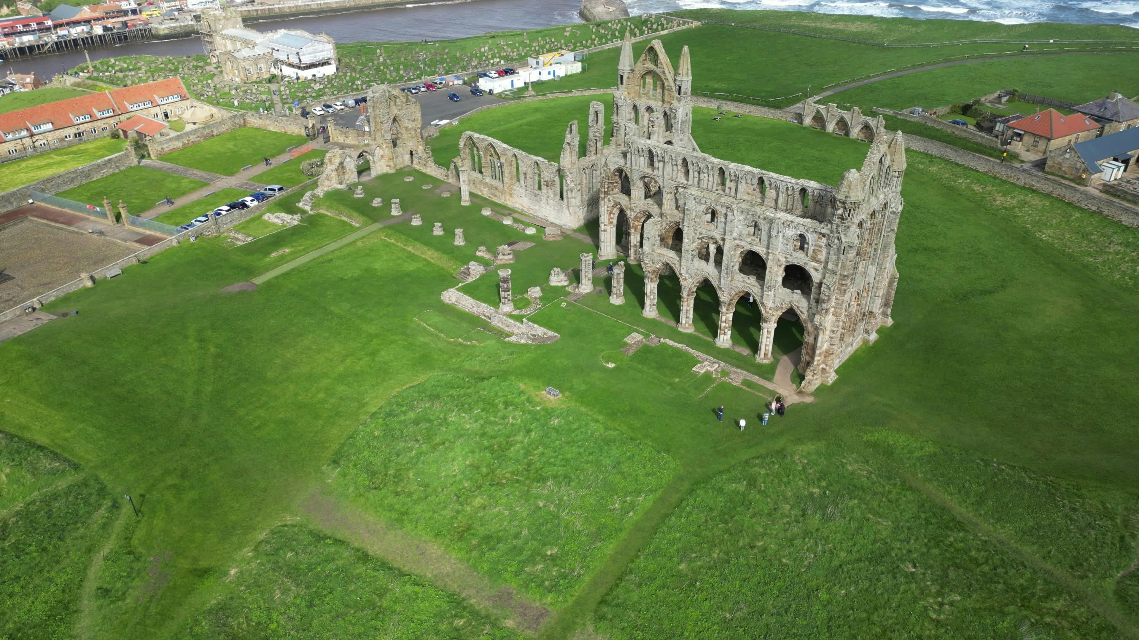 An aerial view of the ruins of whitby abbey Free Stock Video Footage ...