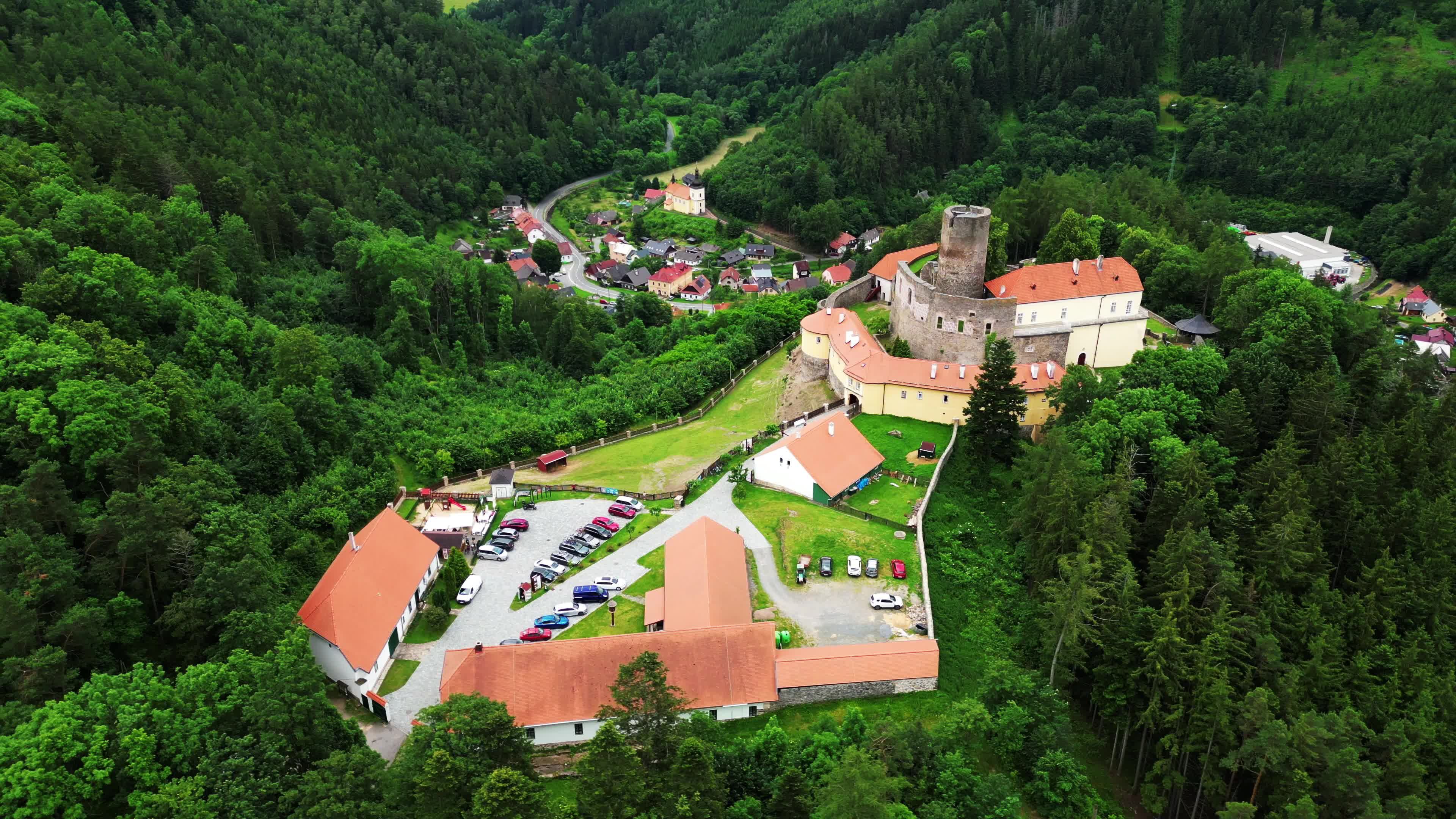 An aerial view of a castle in the mountains Free Stock Video Footage ...