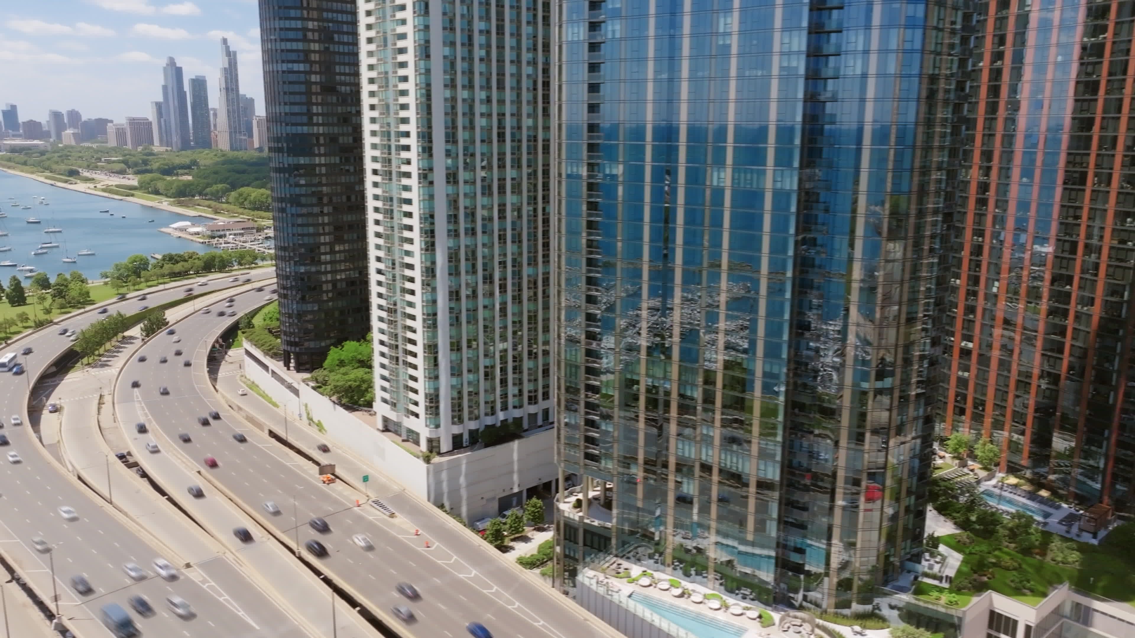 An aerial view of a highway and buildings in chicago Free Stock Video ...