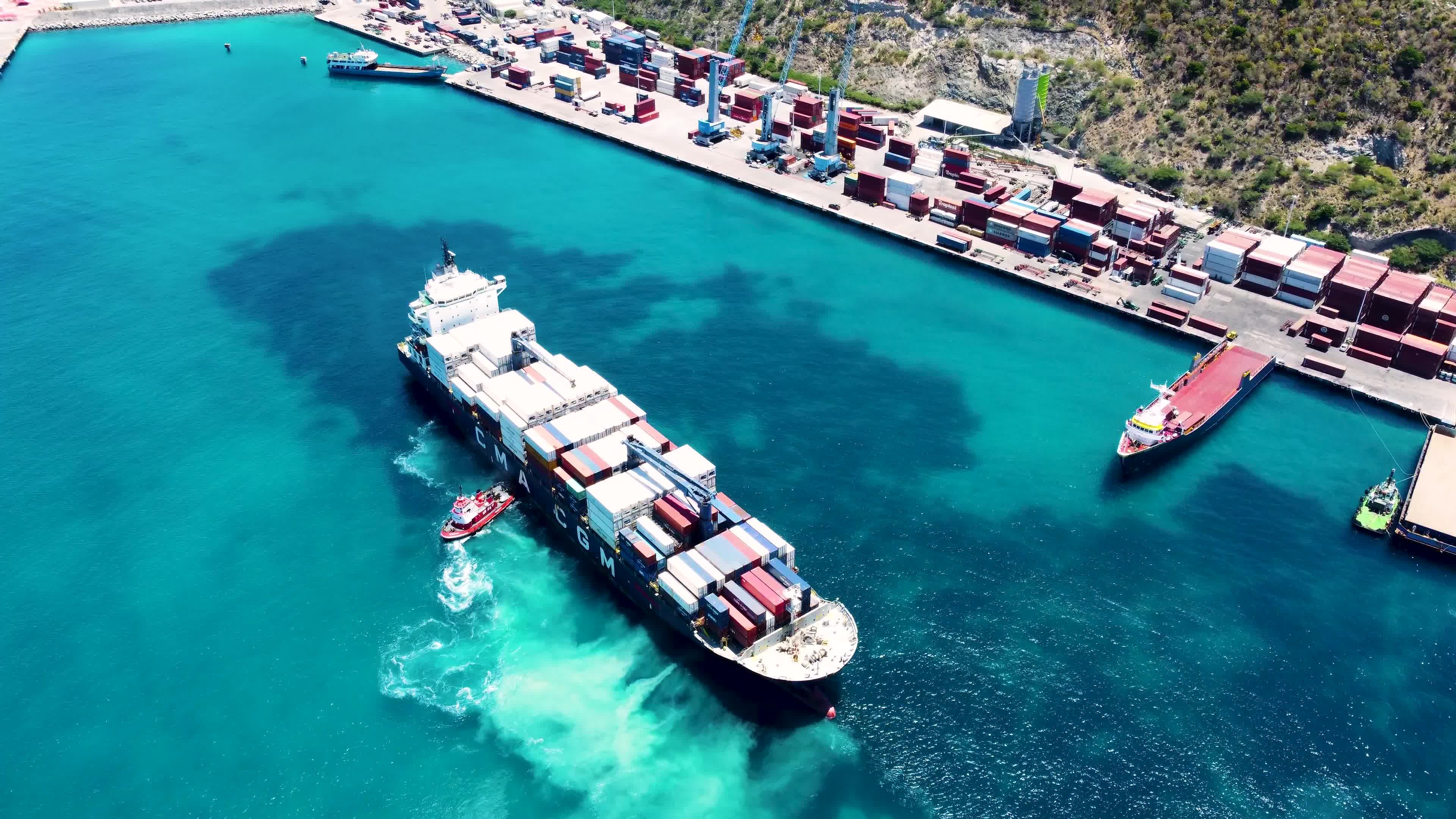 Arrival of containership in Caribbean harbor. Free Stock Video Footage ...