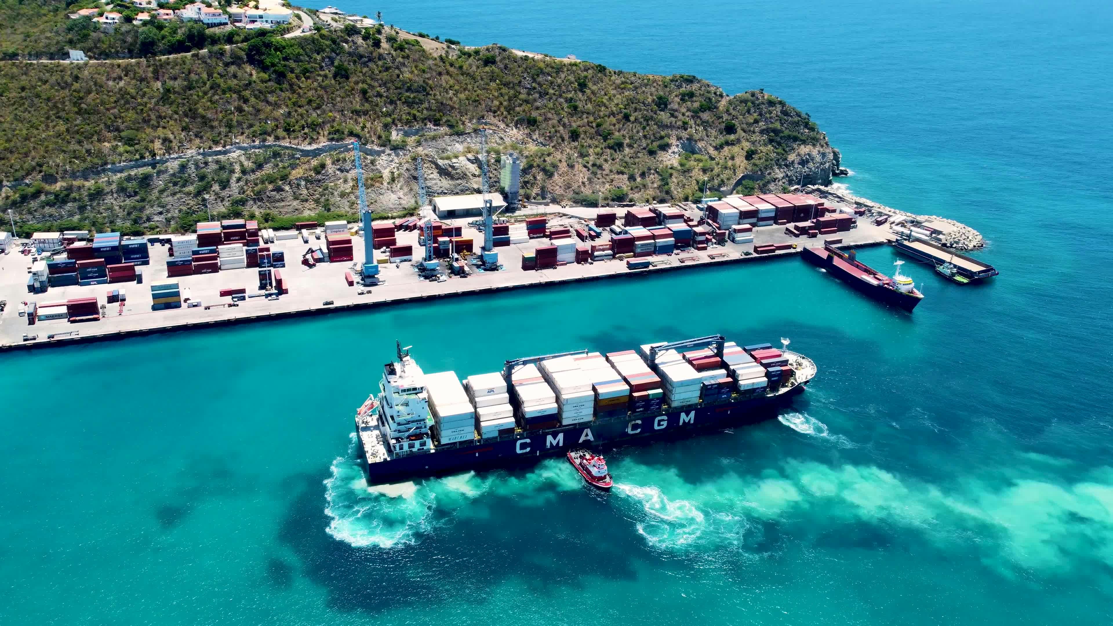 Containership berths at Caribbean harbor. Free Stock Video Footage ...