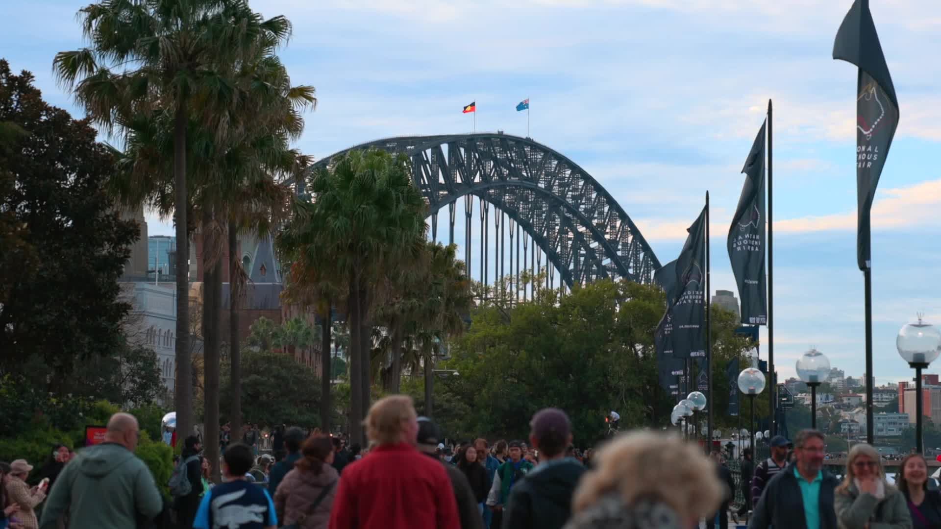 People walking along the sydney harbour bridge Free Stock Video Footage ...