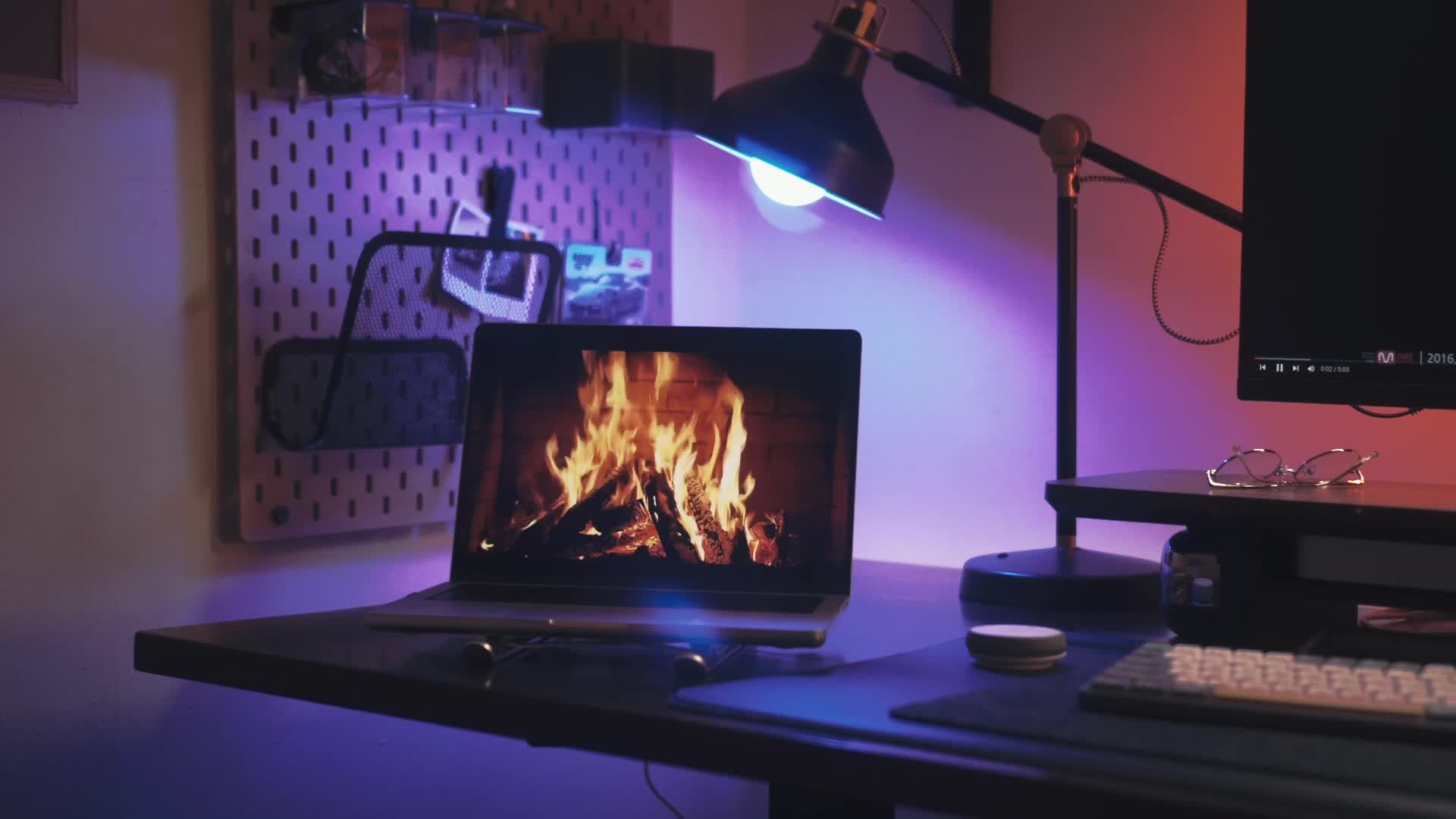 A desk with a laptop and a lamp on it Free Stock Video Footage, Royalty ...