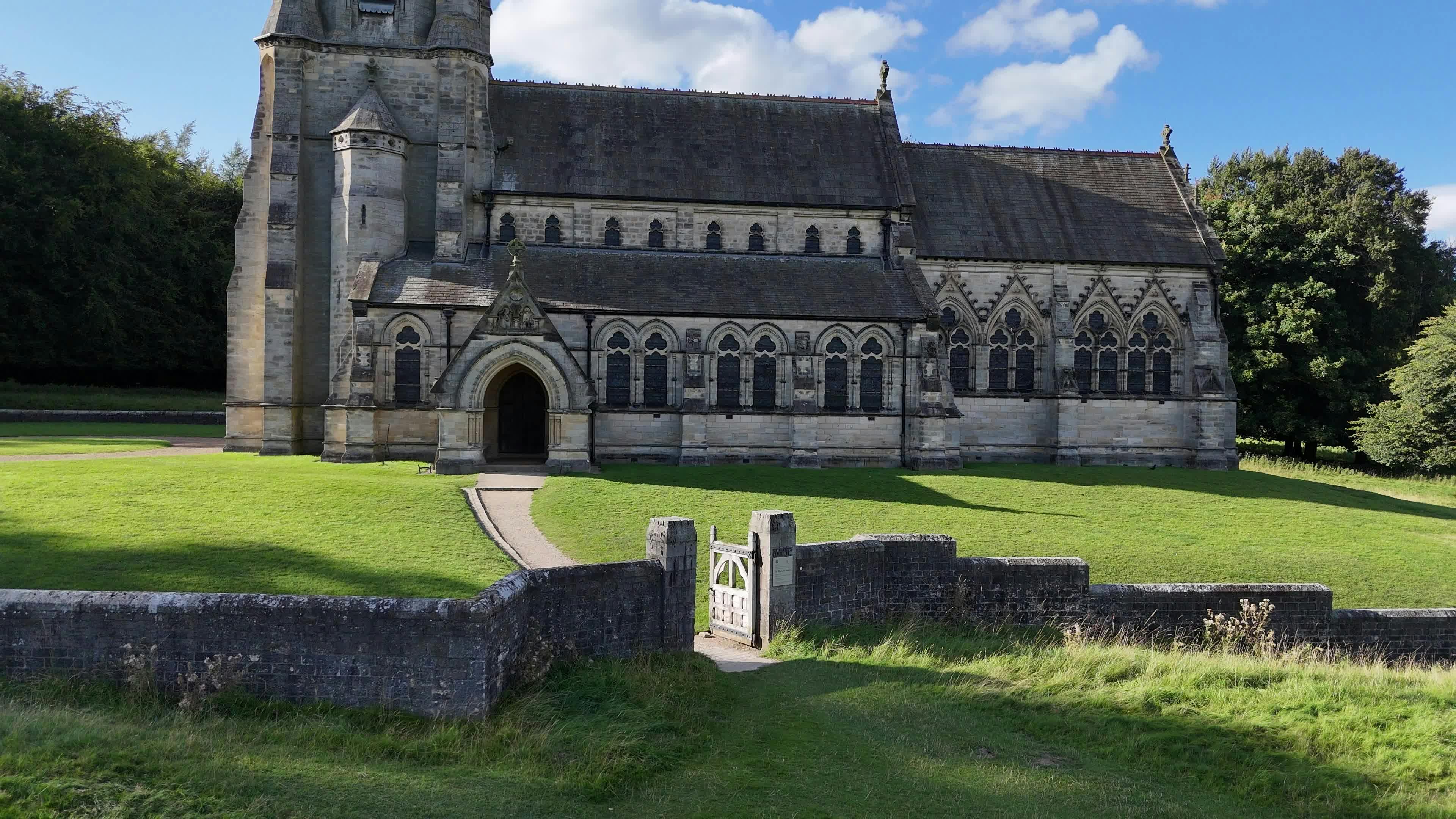 An aerial view of a church with a steeple Free Stock Video Footage ...