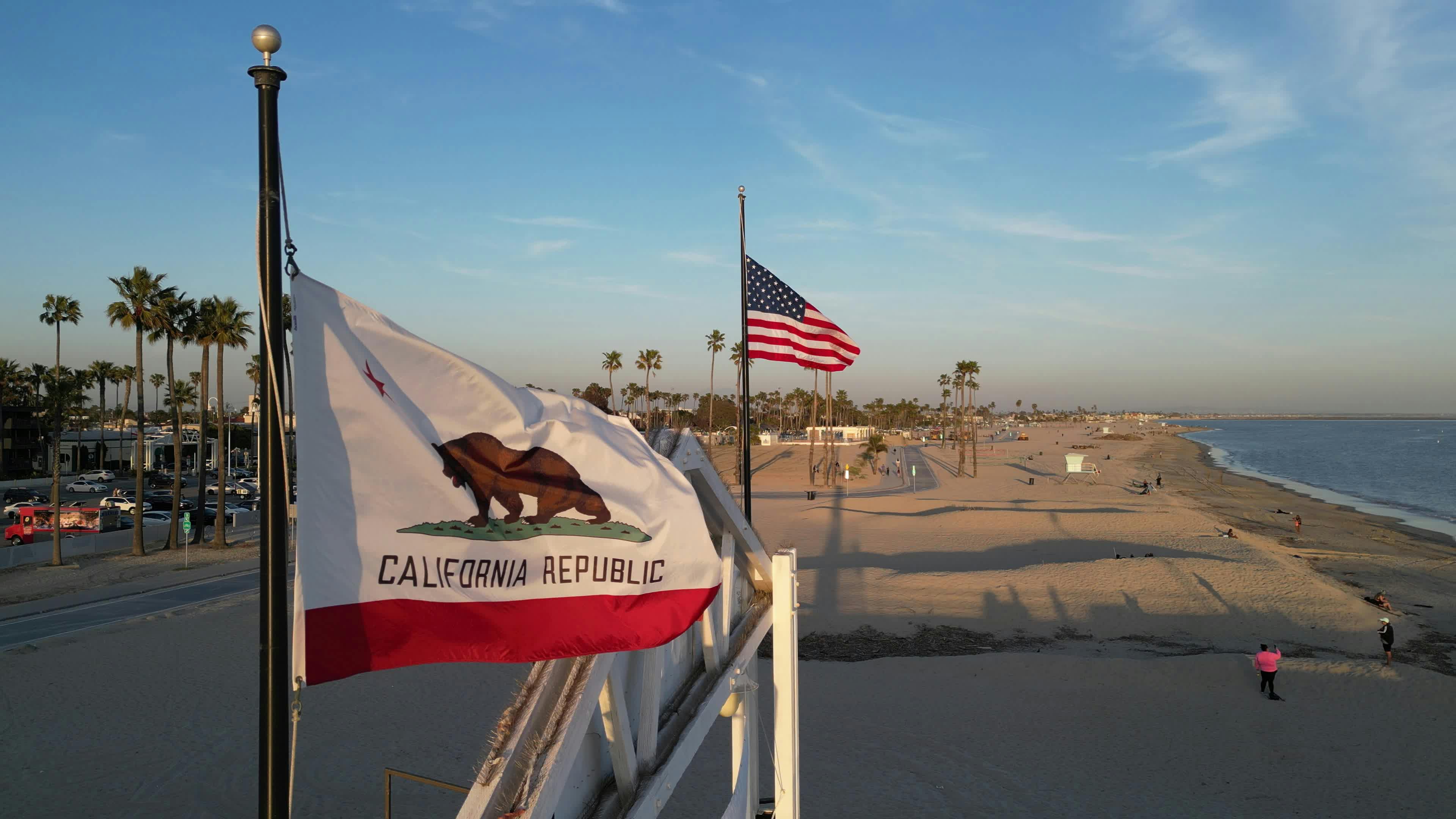 California Republic Flag and American Flag Waving In The Wind Free ...