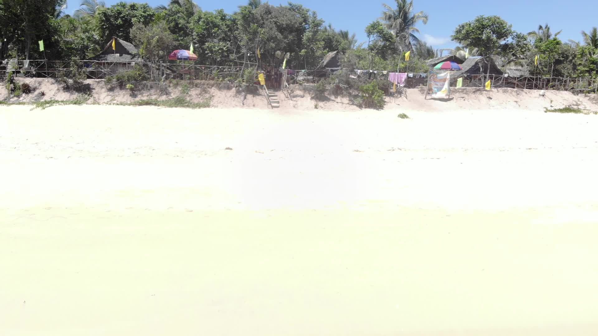 Drone Birds Eye Hot Sunny Sandy Beach Wide View of Ocean, Shore, and ...