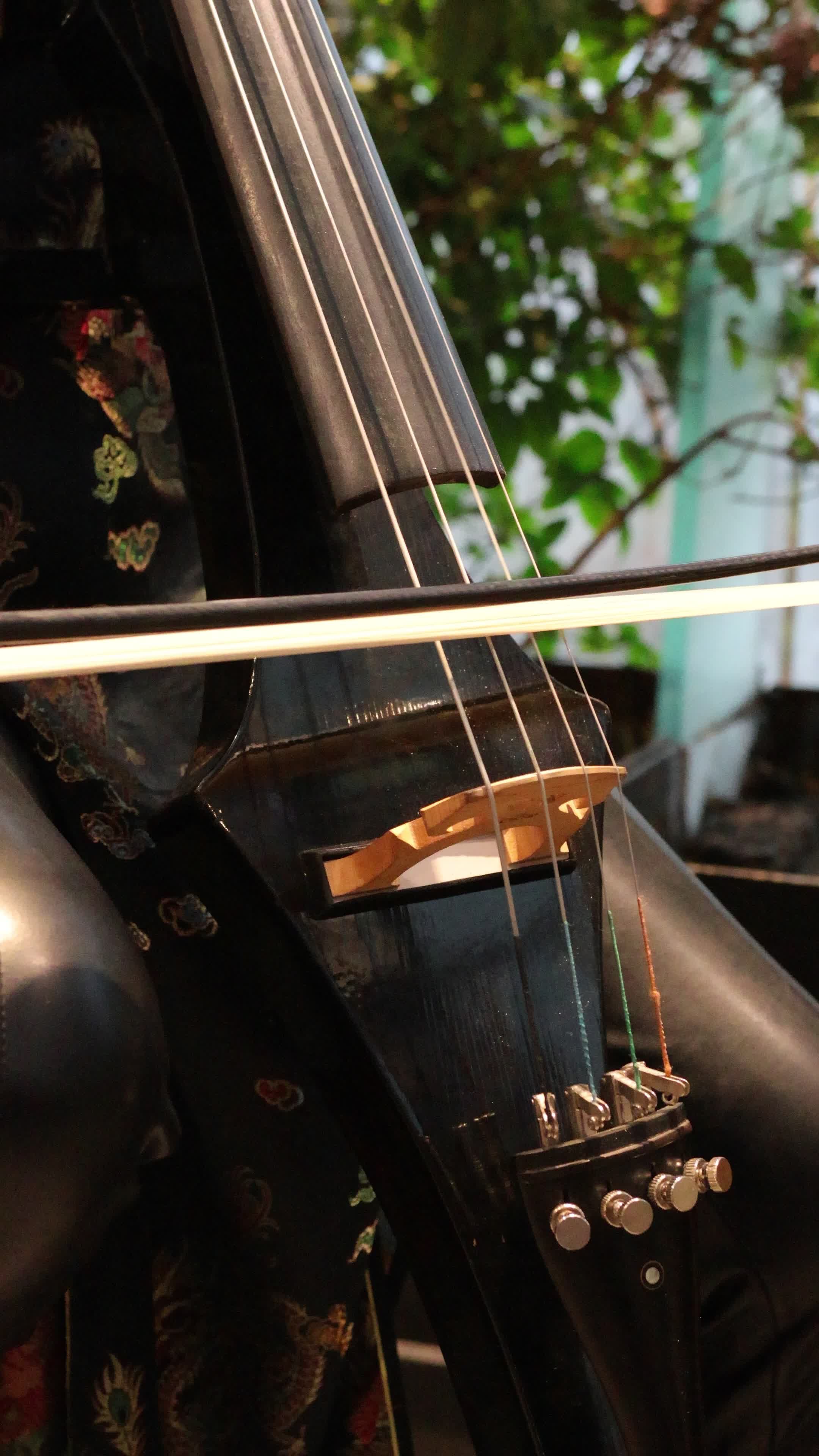 A person playing an electric cello in a room Free Stock Video Footage ...