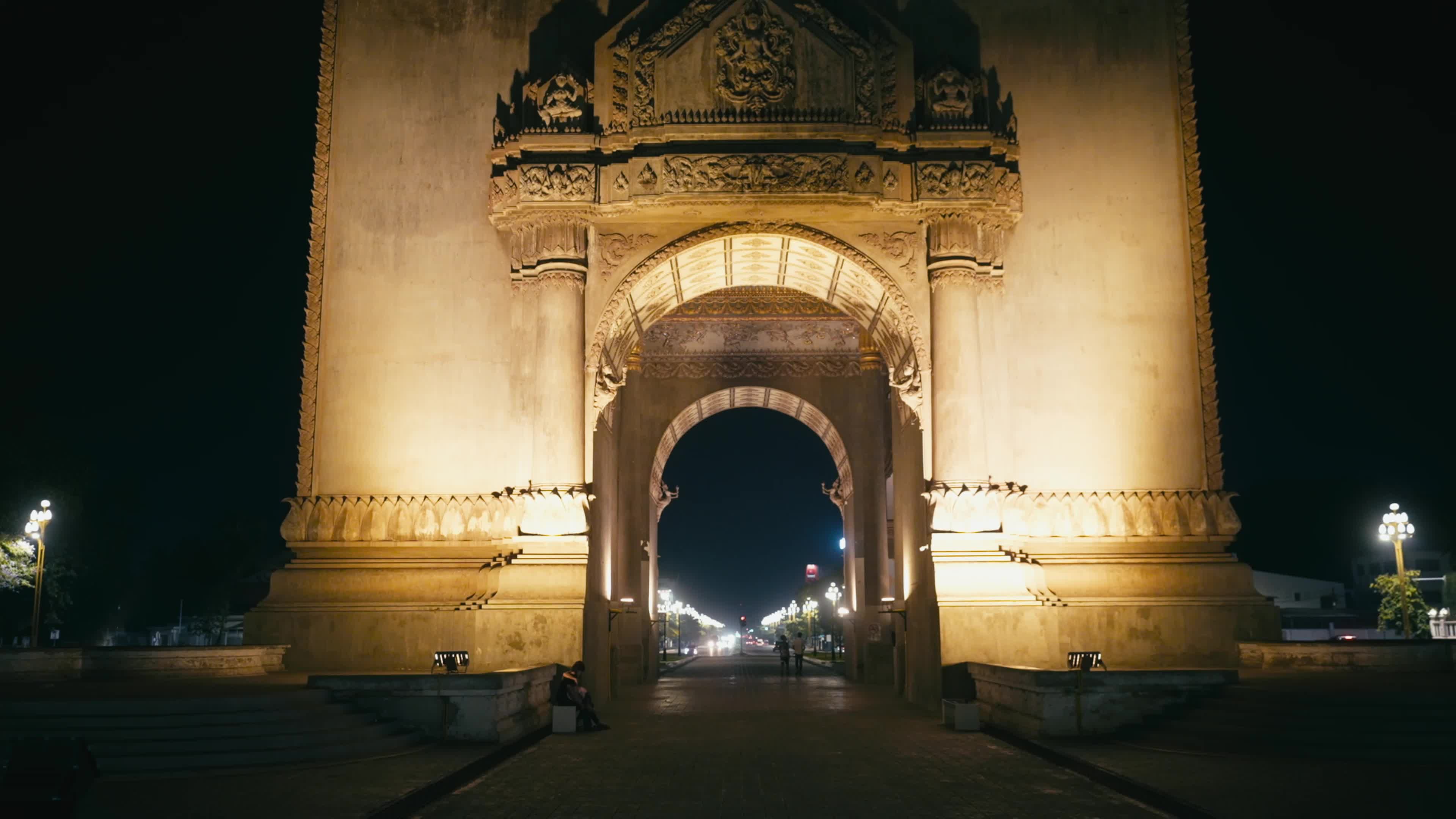 The arch is lit up at night with a lighted up arch Free Stock Video ...