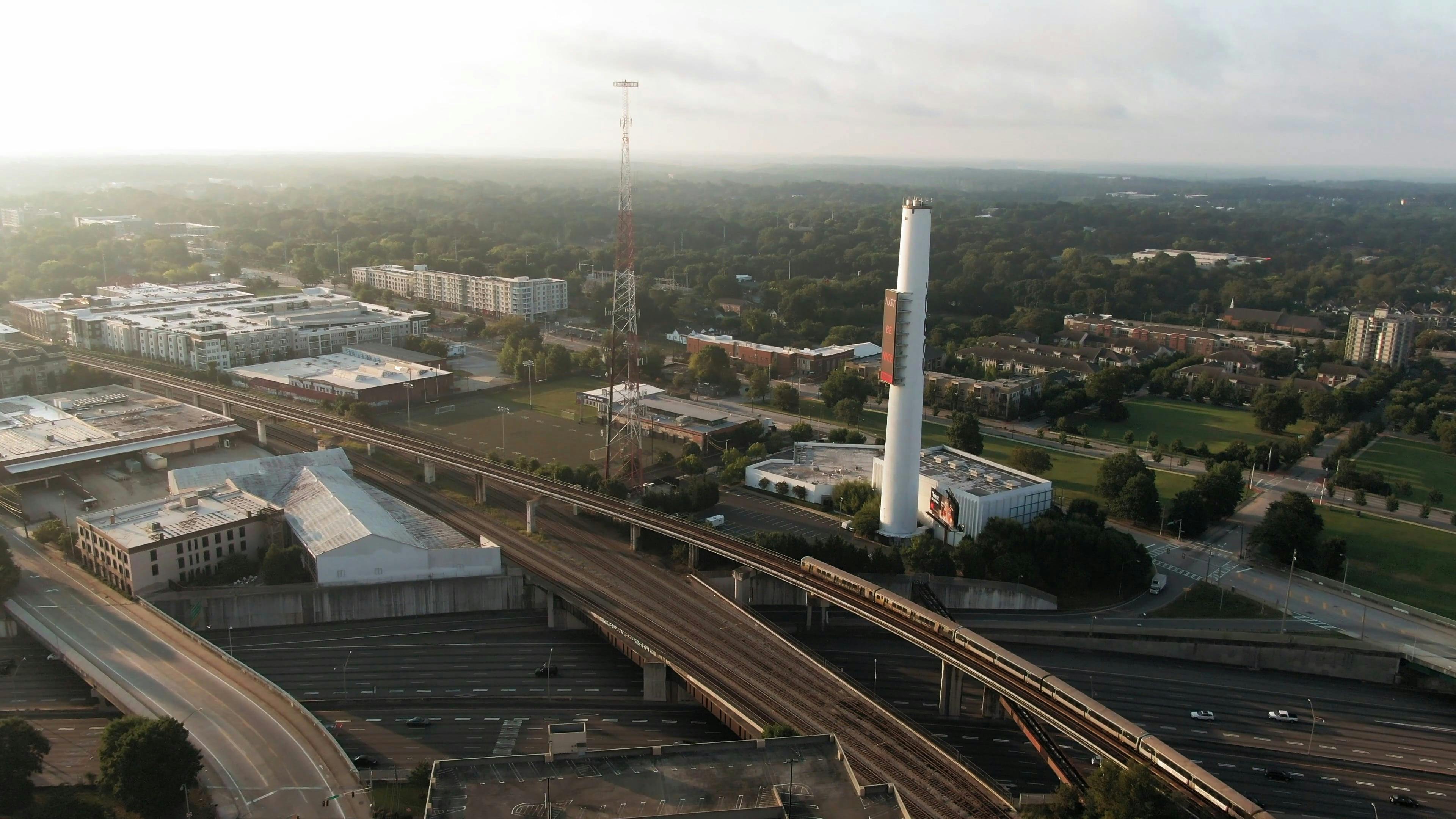 Aerial Footage Of Highway System And Cityscape Of Atlanta, Georgia At ...