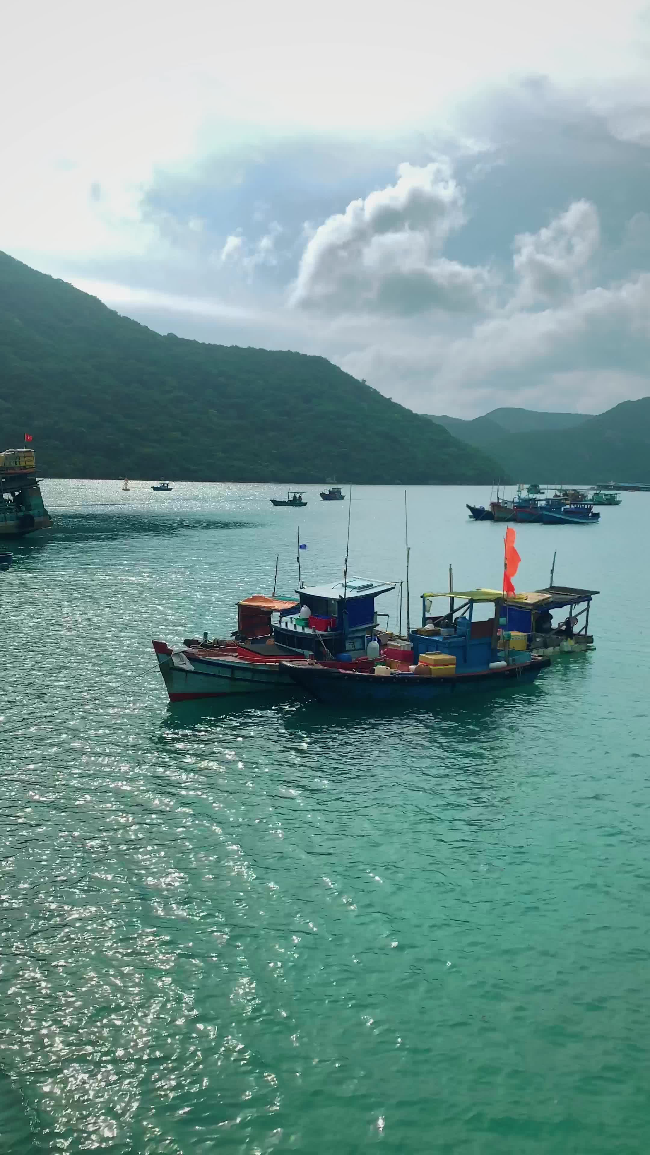 Serene Scene of Boats in Vietnamese Bay Free Stock Video Footage ...