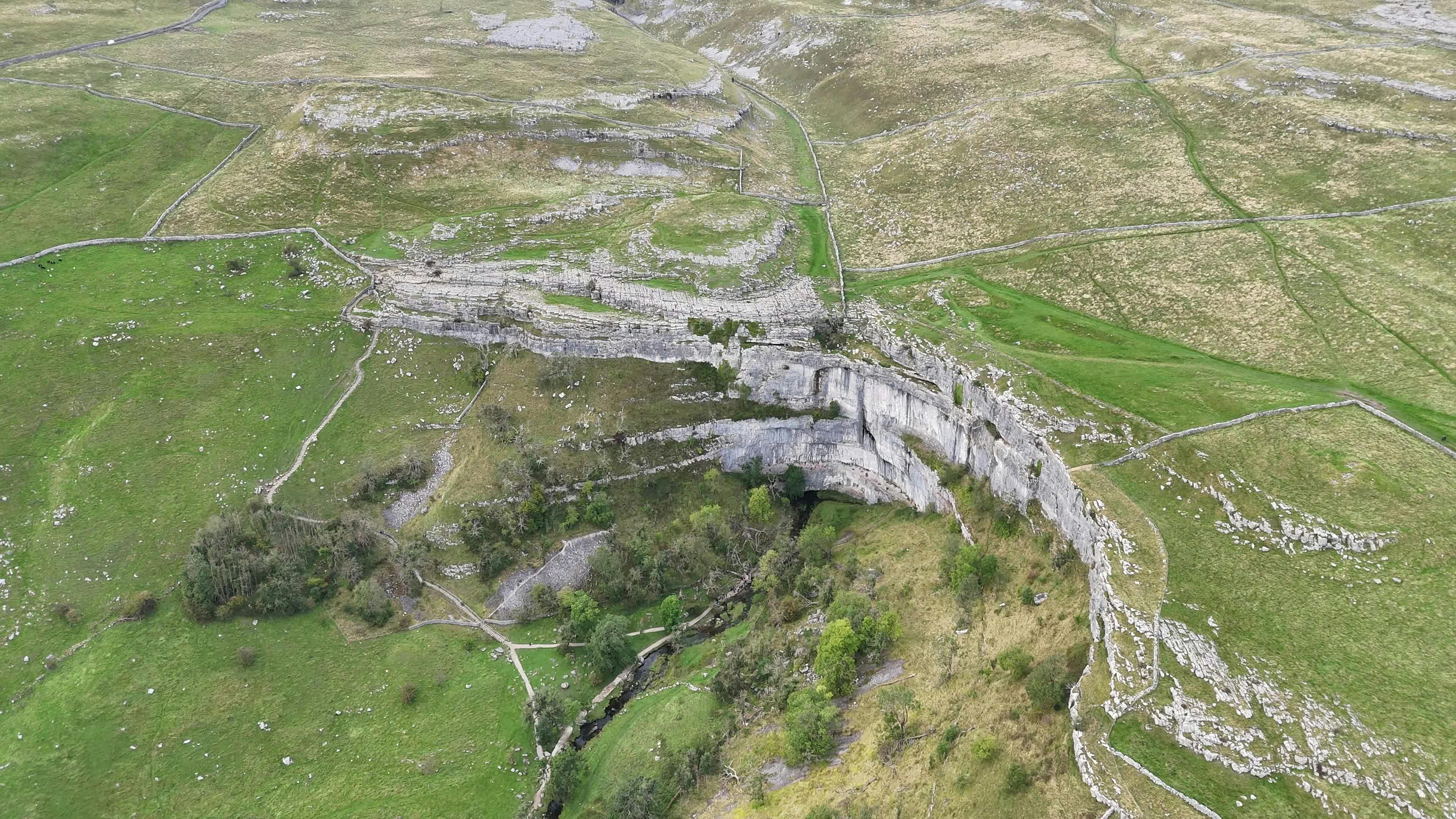 Stunning Aerial View of Malham Cove Landscape Free Stock Video Footage ...