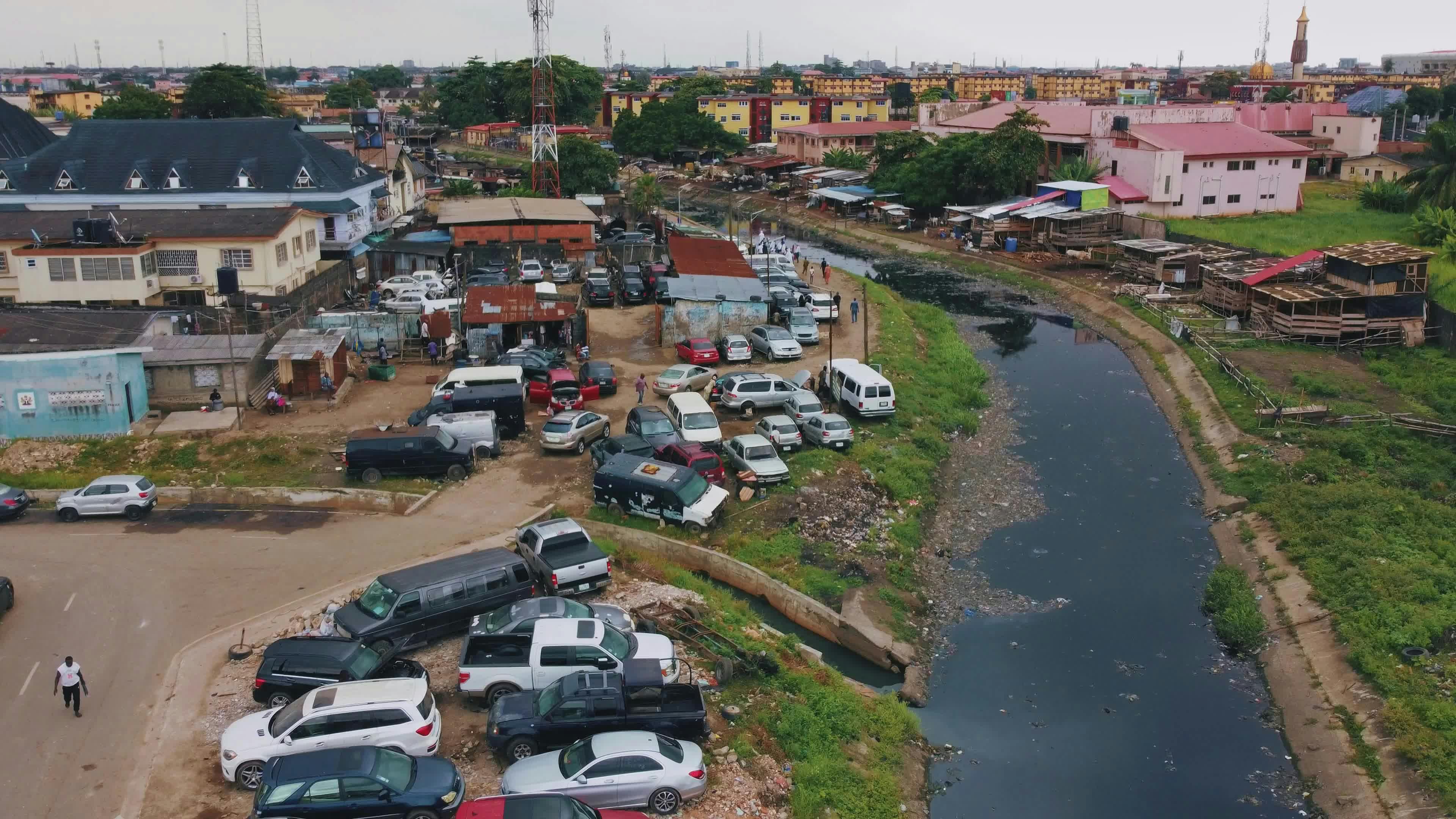 Urban Landscape with River and Parked Cars in Lagos Free Stock Video ...