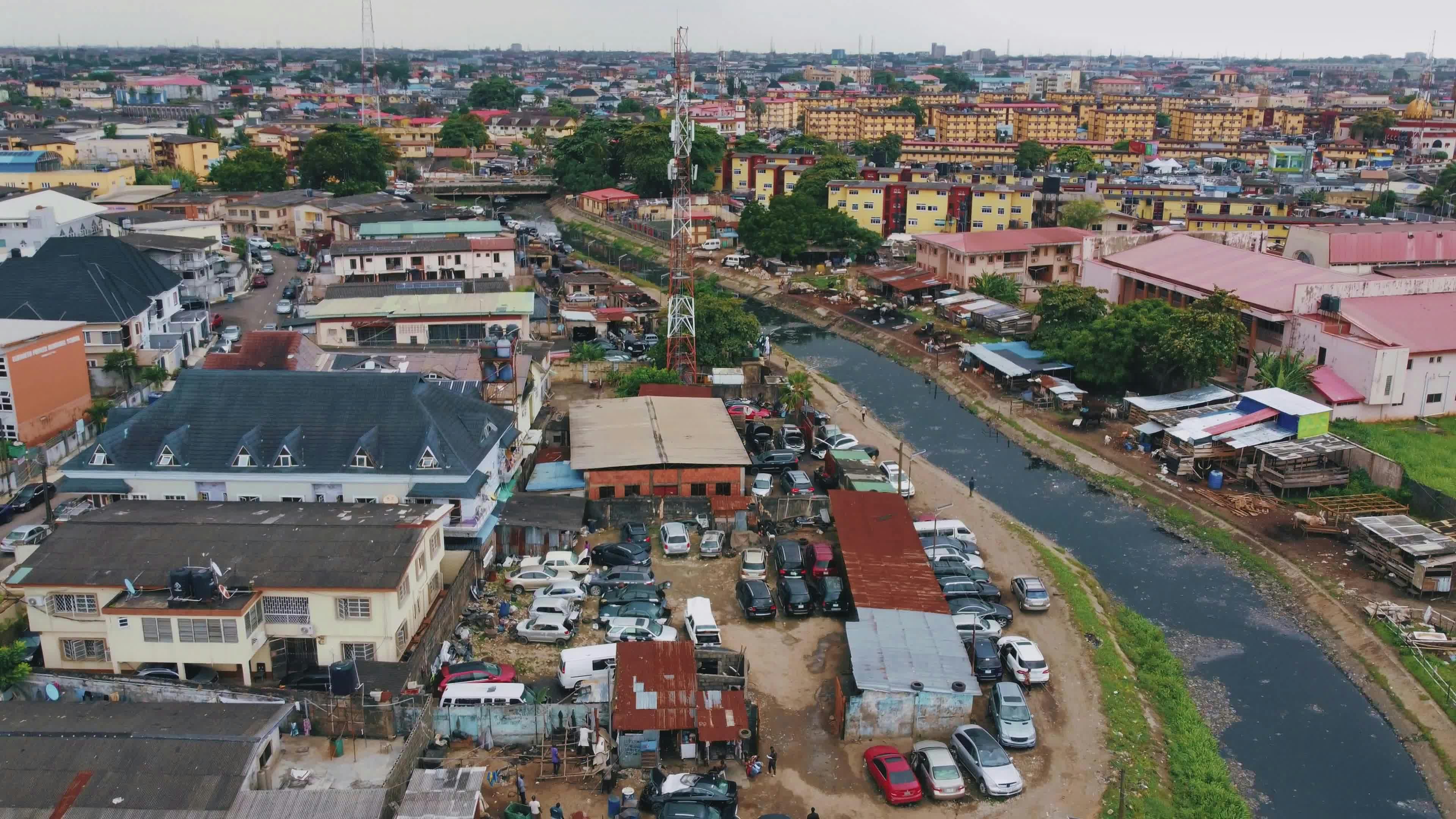 Aerial View of Lagos Cityscape and River Free Stock Video Footage ...