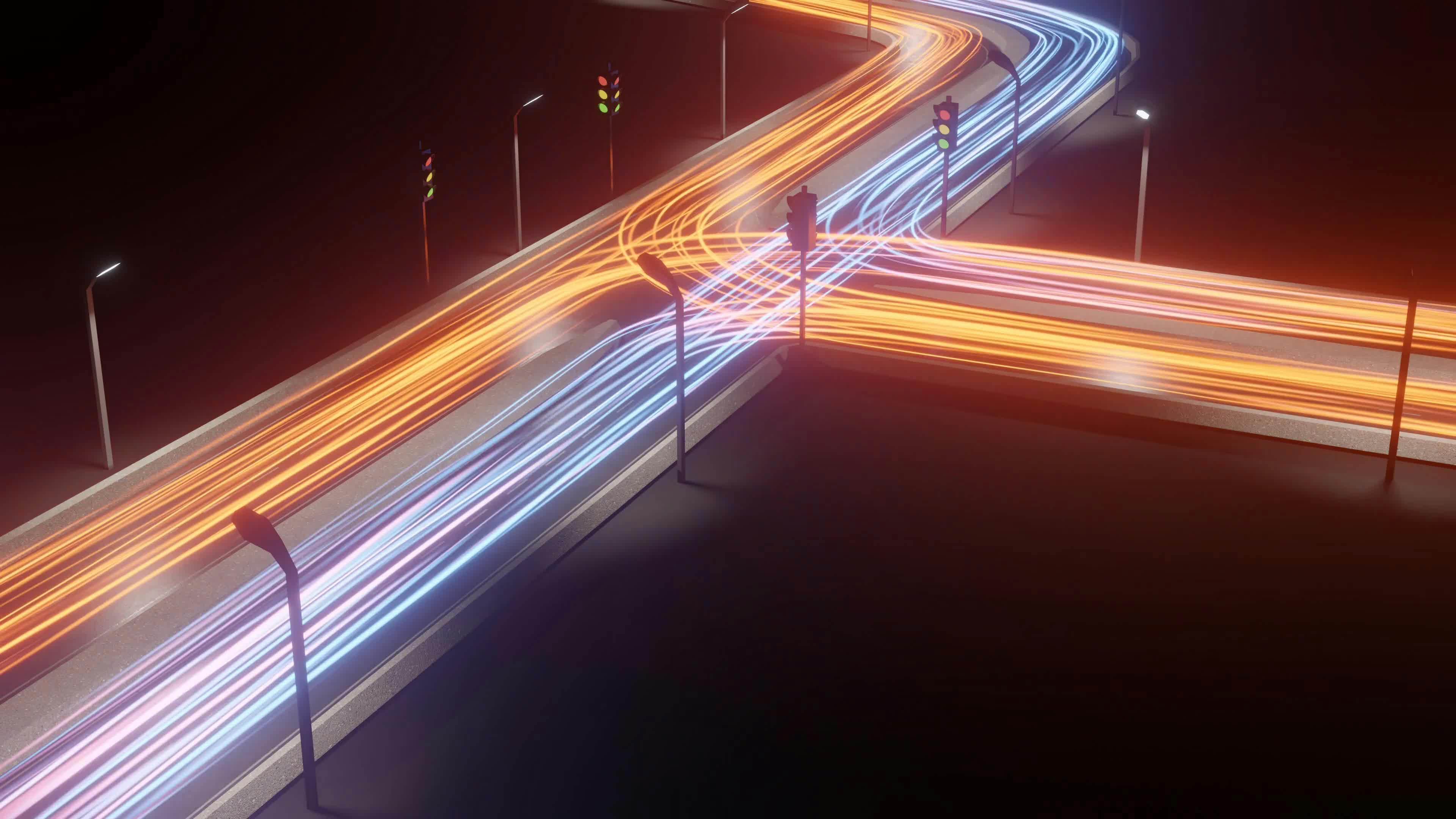 Dynamic Aerial View of City Night Traffic Free Stock Video Footage ...