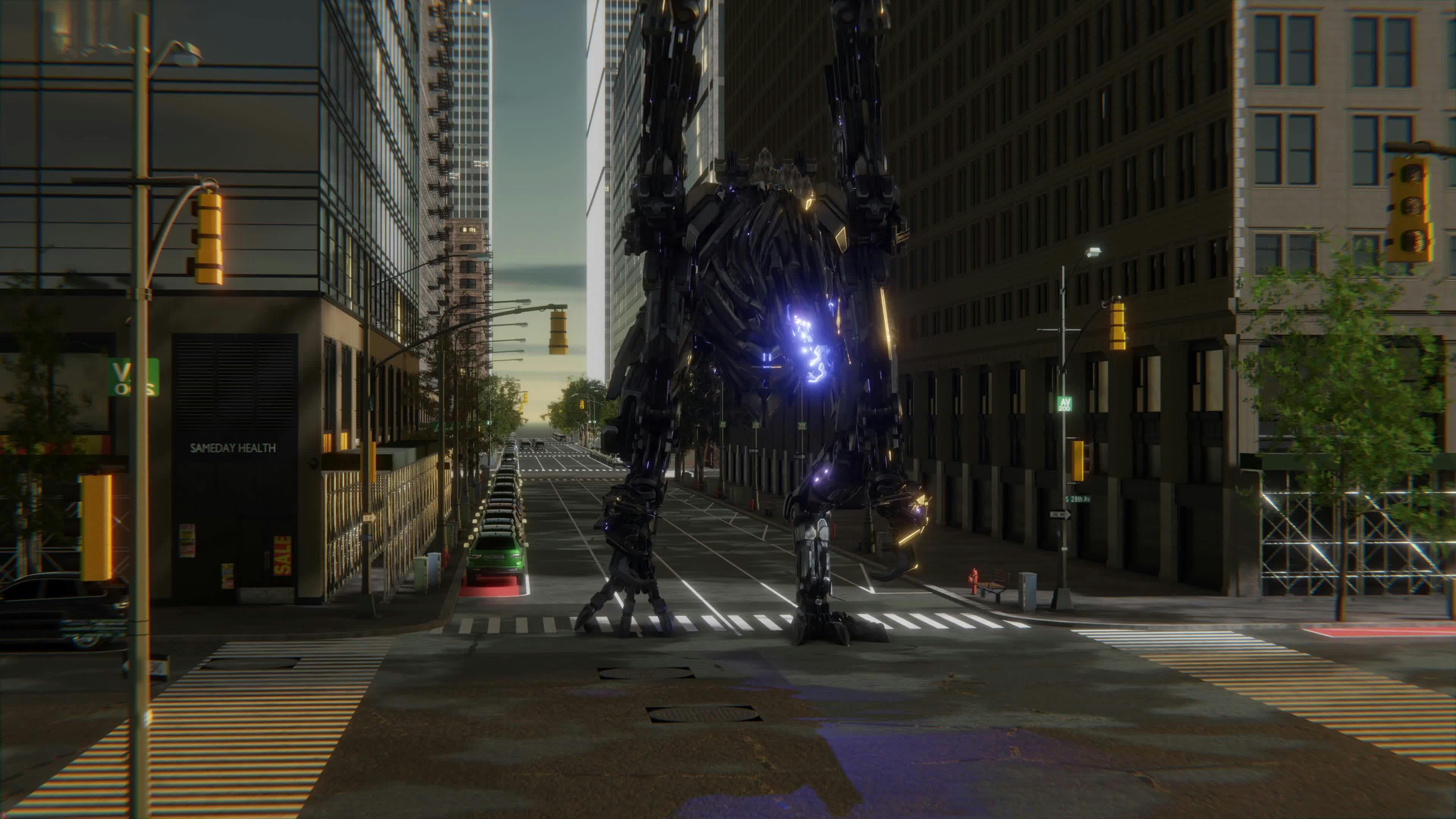 Giant Sci-Fi Robot In City Street Free Stock Video Footage, Royalty ...