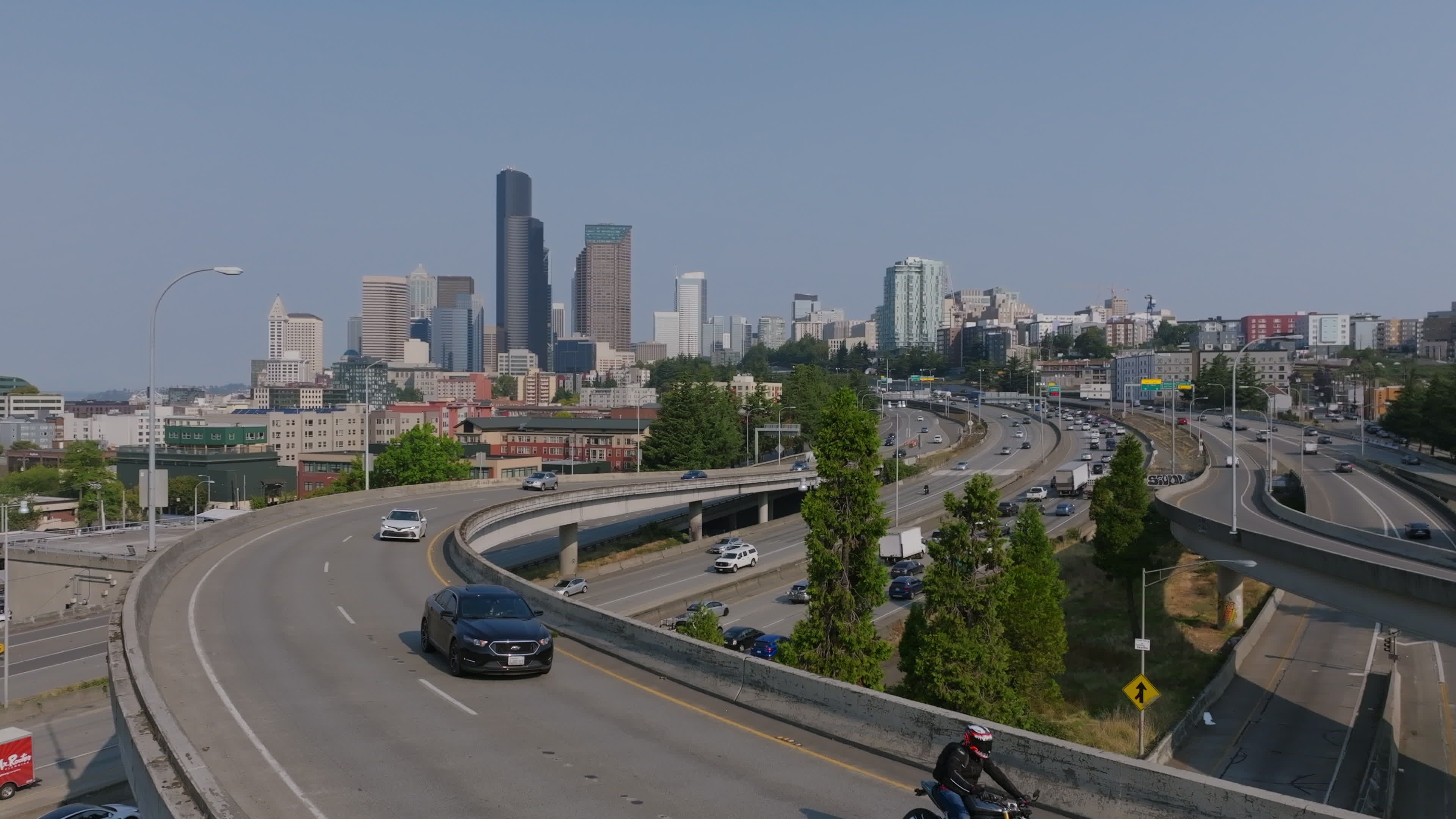 Seattle Cityscape and Highway Traffic View Free Stock Video Footage ...