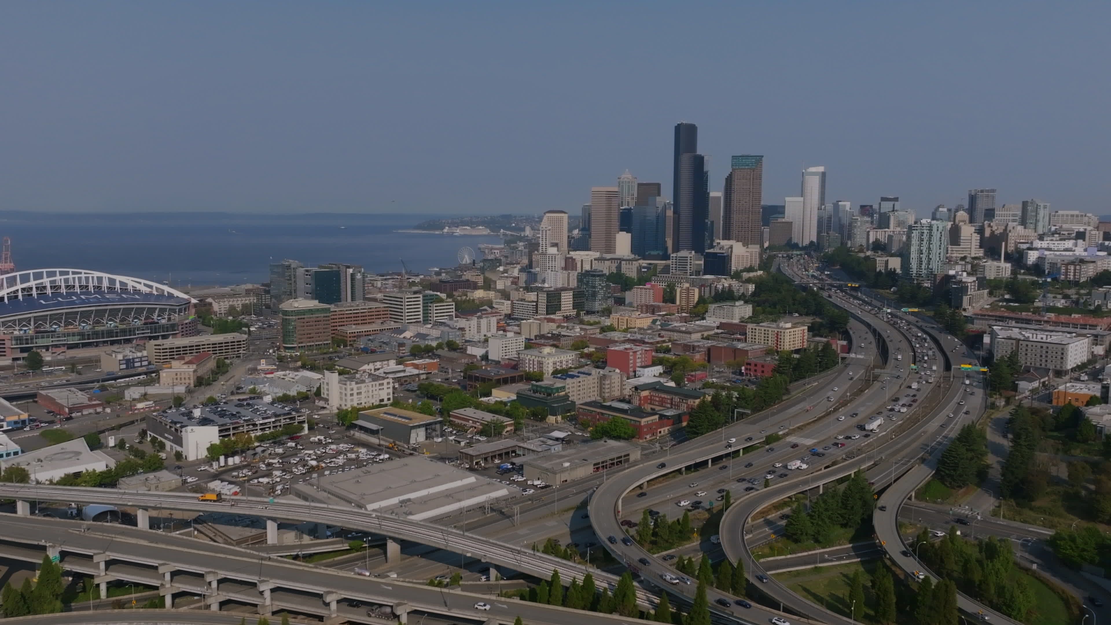 Aerial View of Seattle's Downtown Skyline Free Stock Video Footage ...