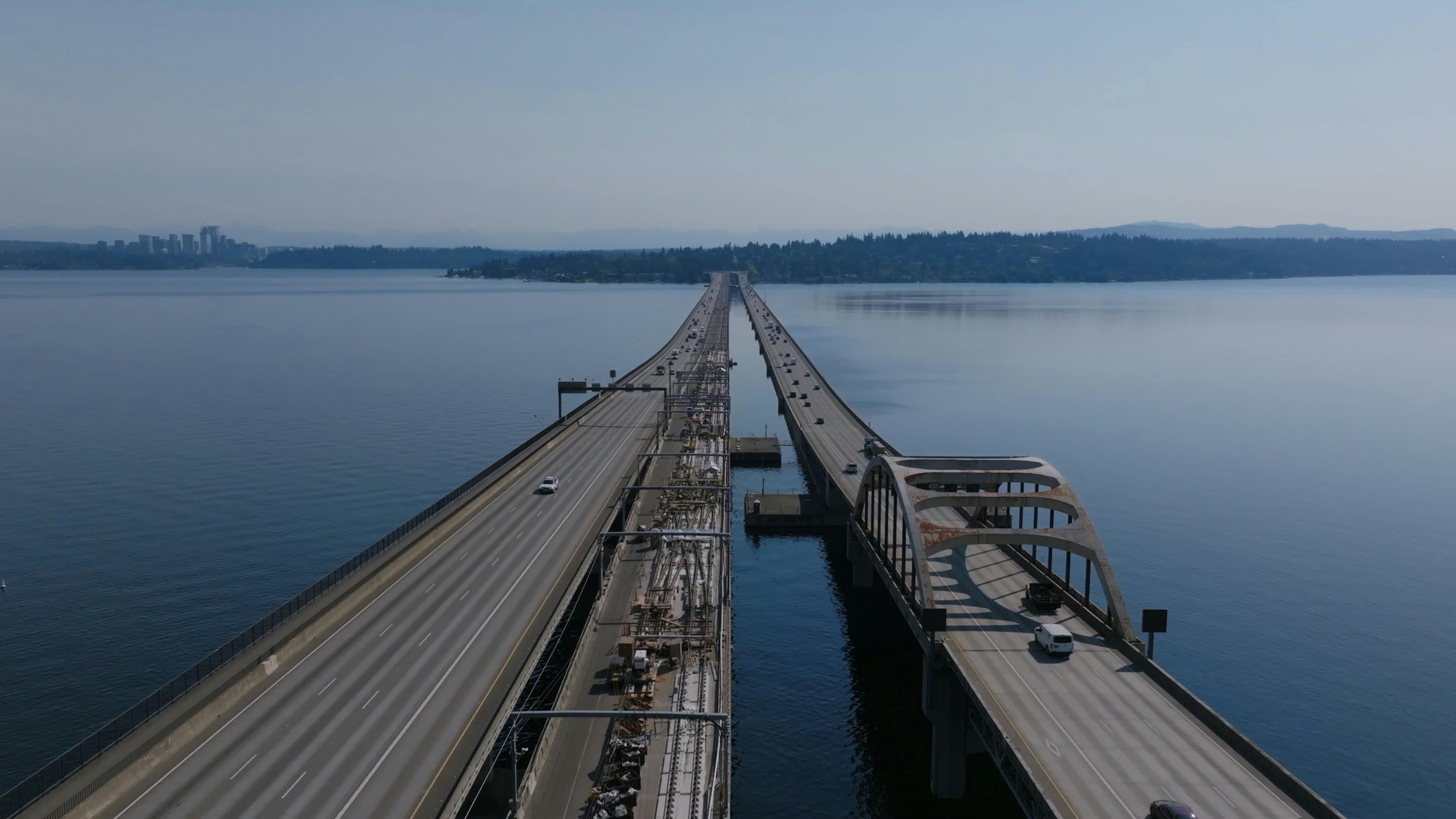 Aerial View of Evergreen Point Floating Bridge Free Stock Video Footage ...