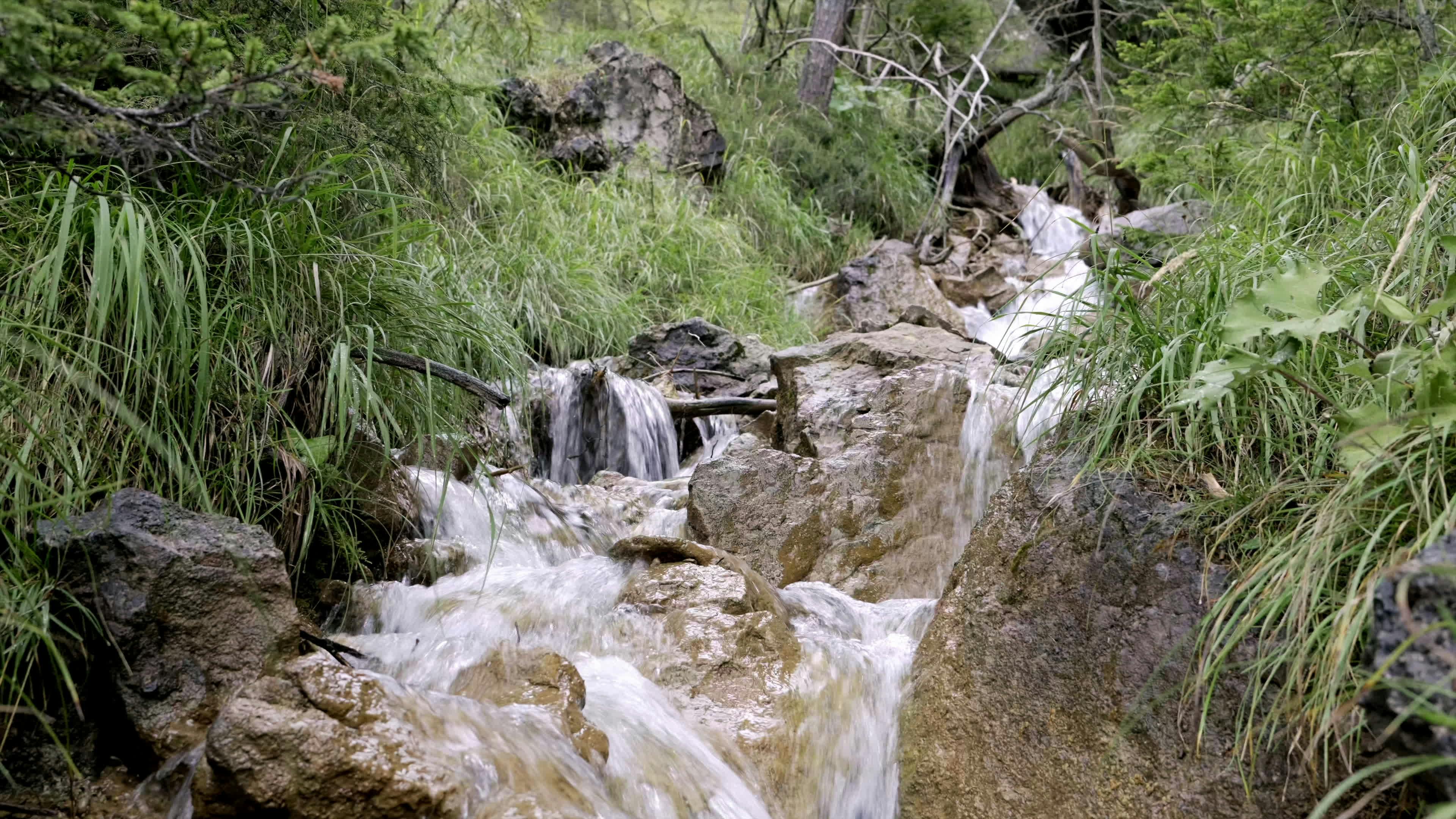 Scenic Mountain Stream Flowing Through Rocky Terrain Free Stock Video ...