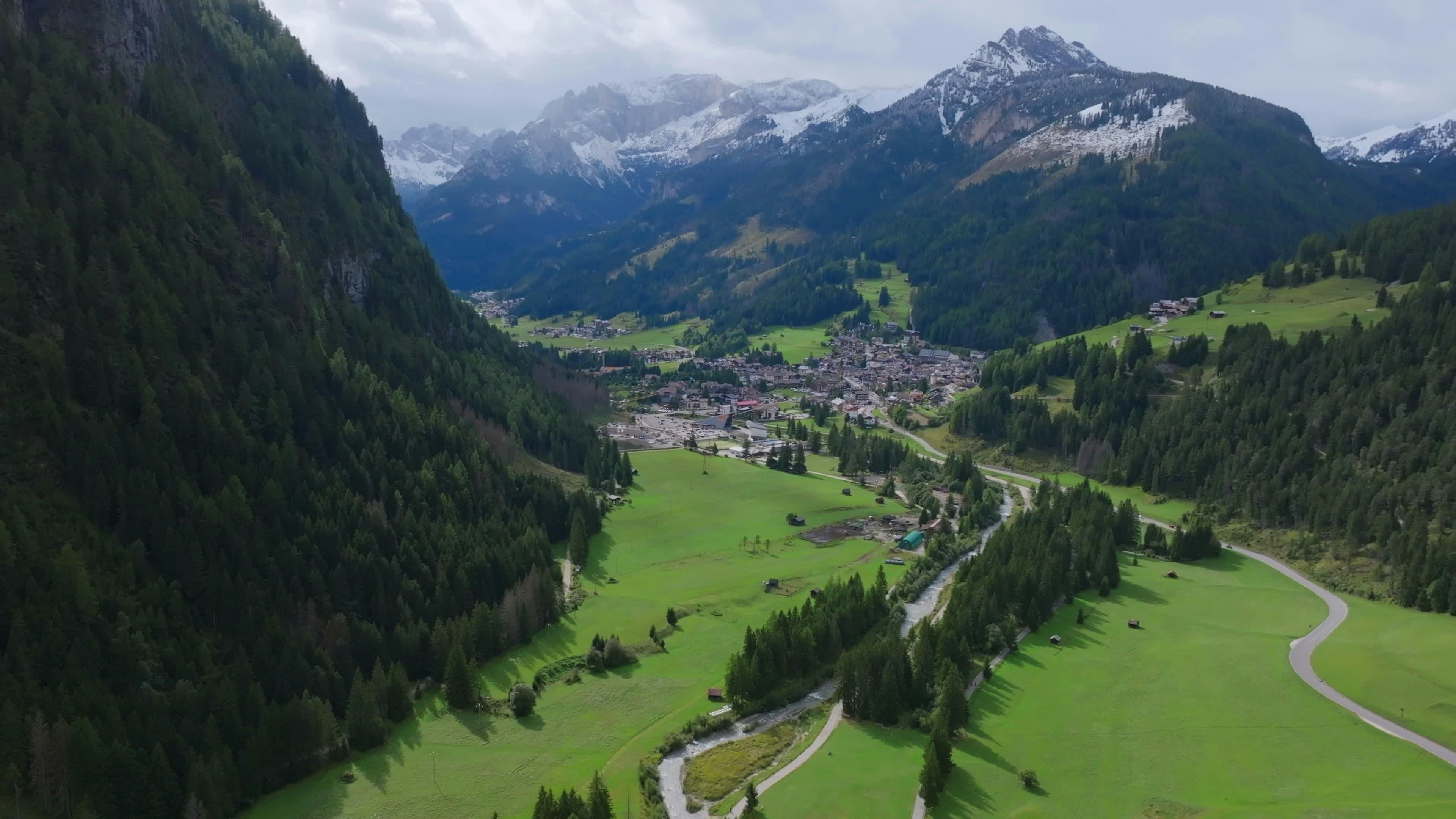 Scenic Alpine Aerial View of Village and Mountains Free Stock Video ...