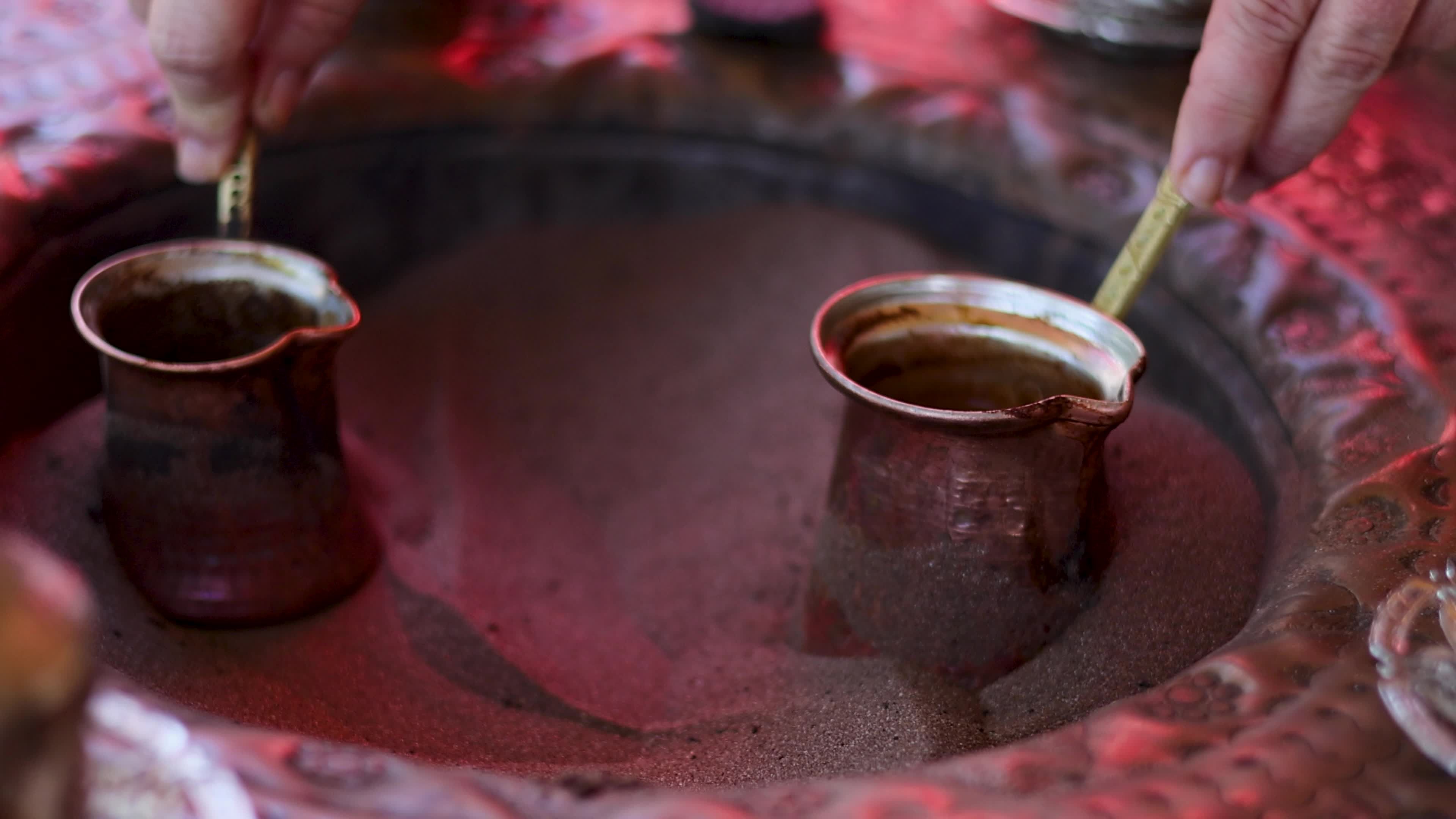 Authentic Turkish Coffee Brewing on Hot Sand Free Stock Video Footage ...