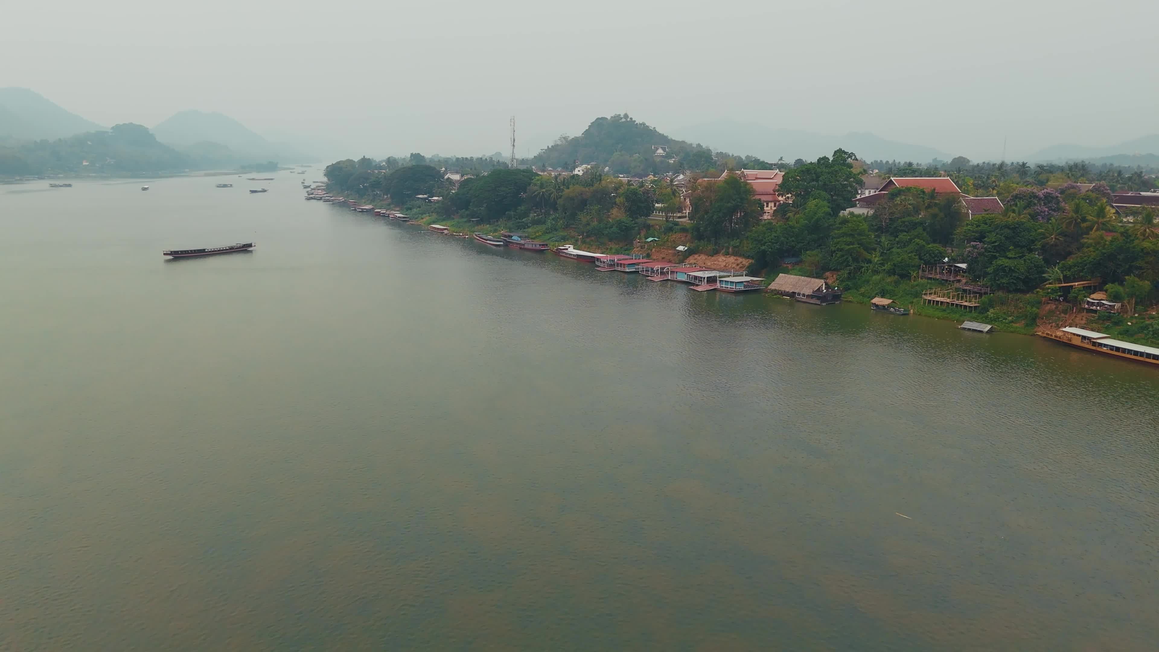 Scenic Aerial View of Mekong River in Laos Free Stock Video Footage ...