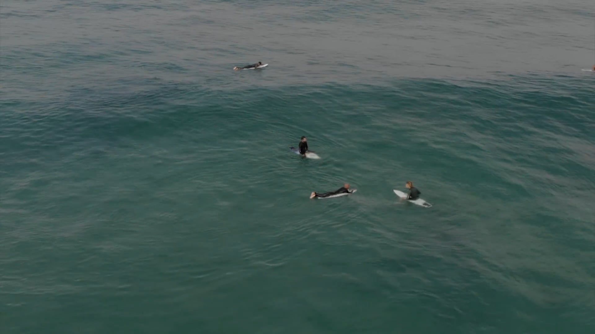 Aerial View Of Surfers Wading On Sea Water On Their Surfboards · Free ...