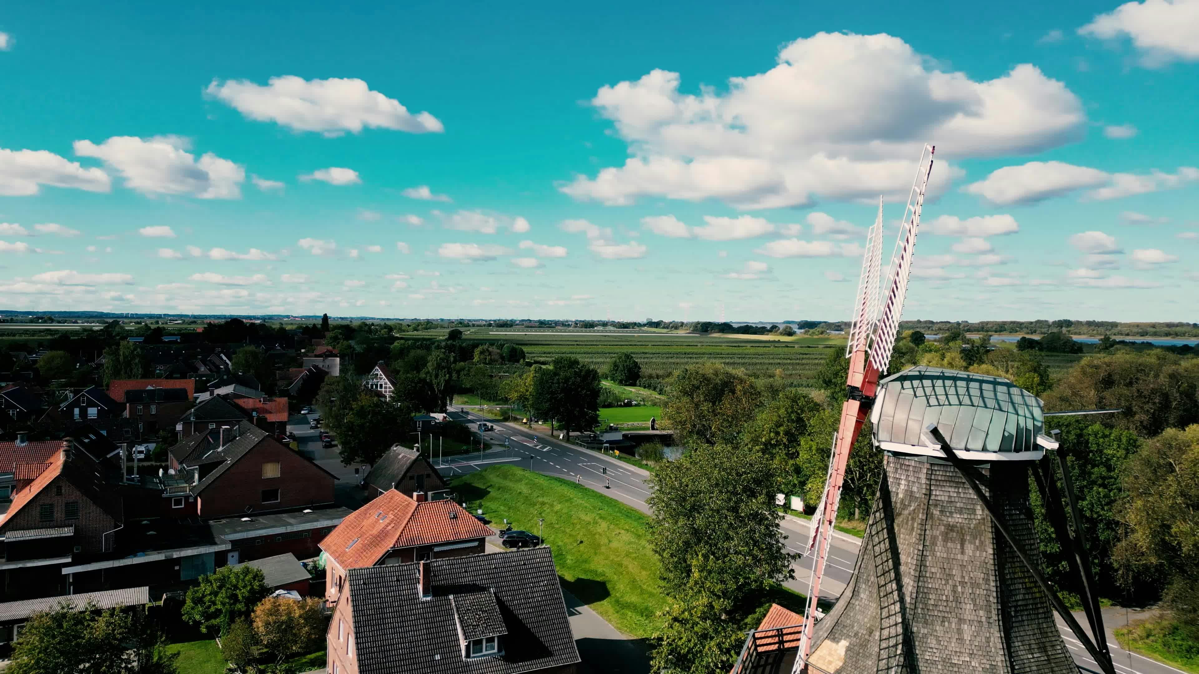 Scenic Aerial View of Historic German Windmill Free Stock Video Footage ...