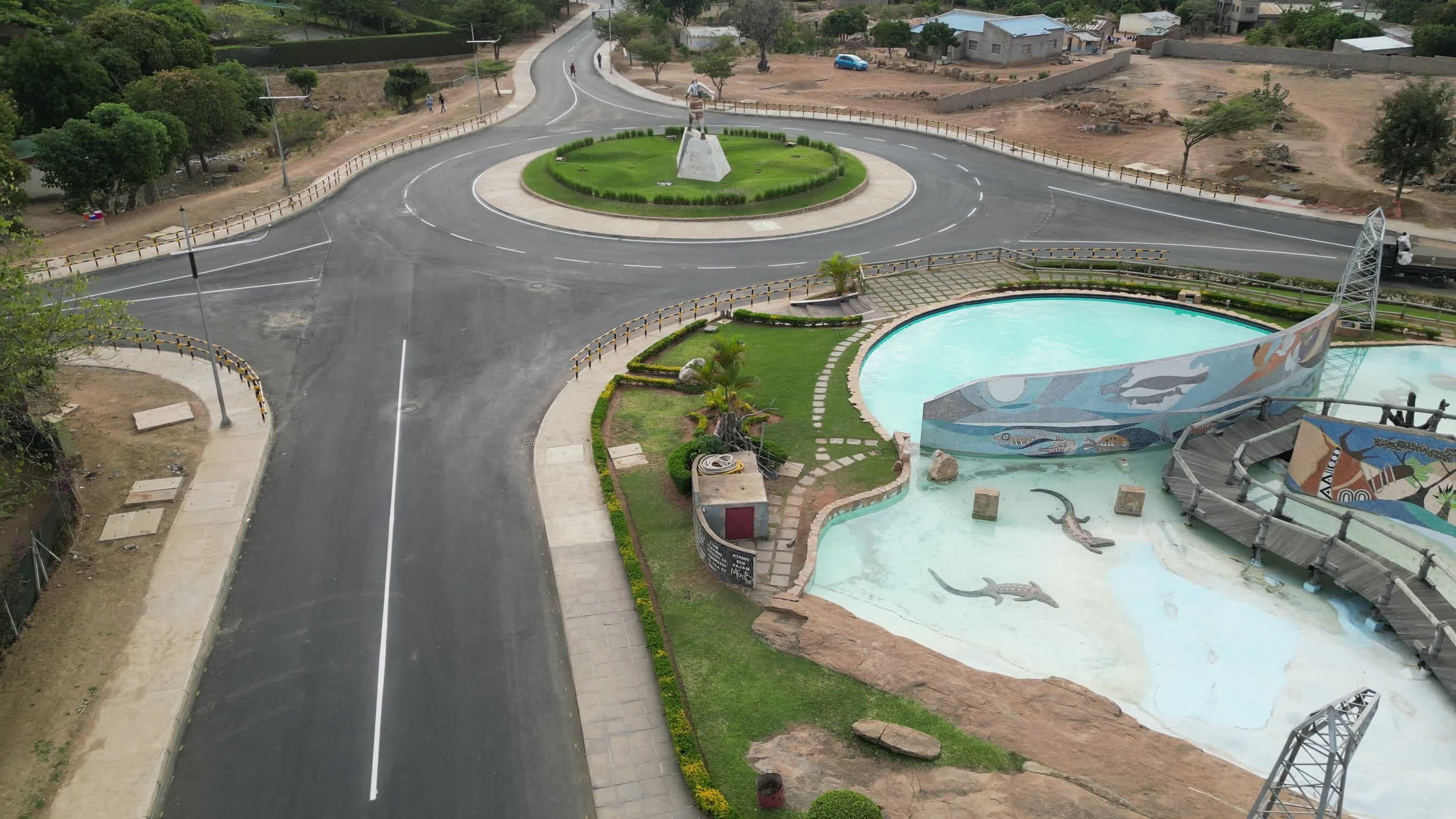 Aerial View of Scenic Roundabout and Water Park Free Stock Video ...