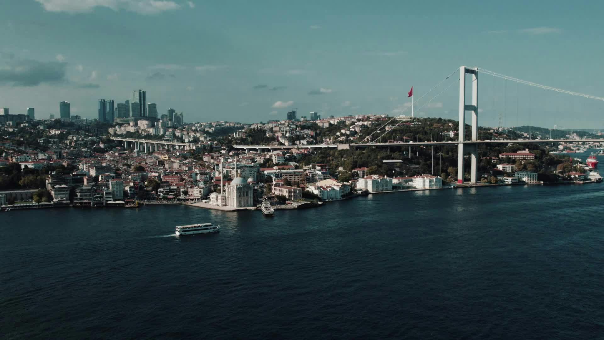 Aerial Drone View of Istanbul's Bosphorus Bridge Free Stock Video ...
