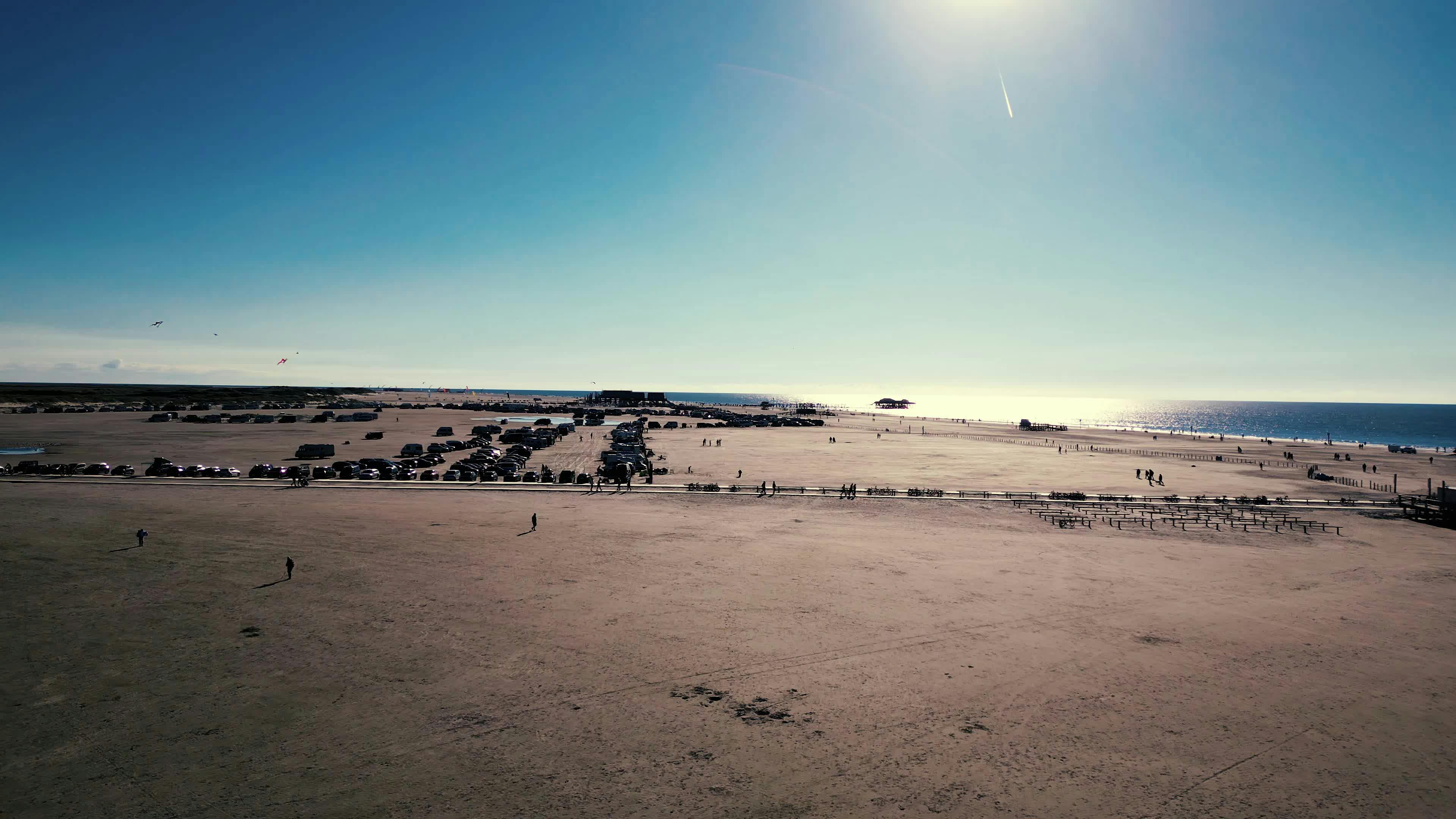 Aerial View of Sunny Beachfront Parking Lot Free Stock Video Footage ...