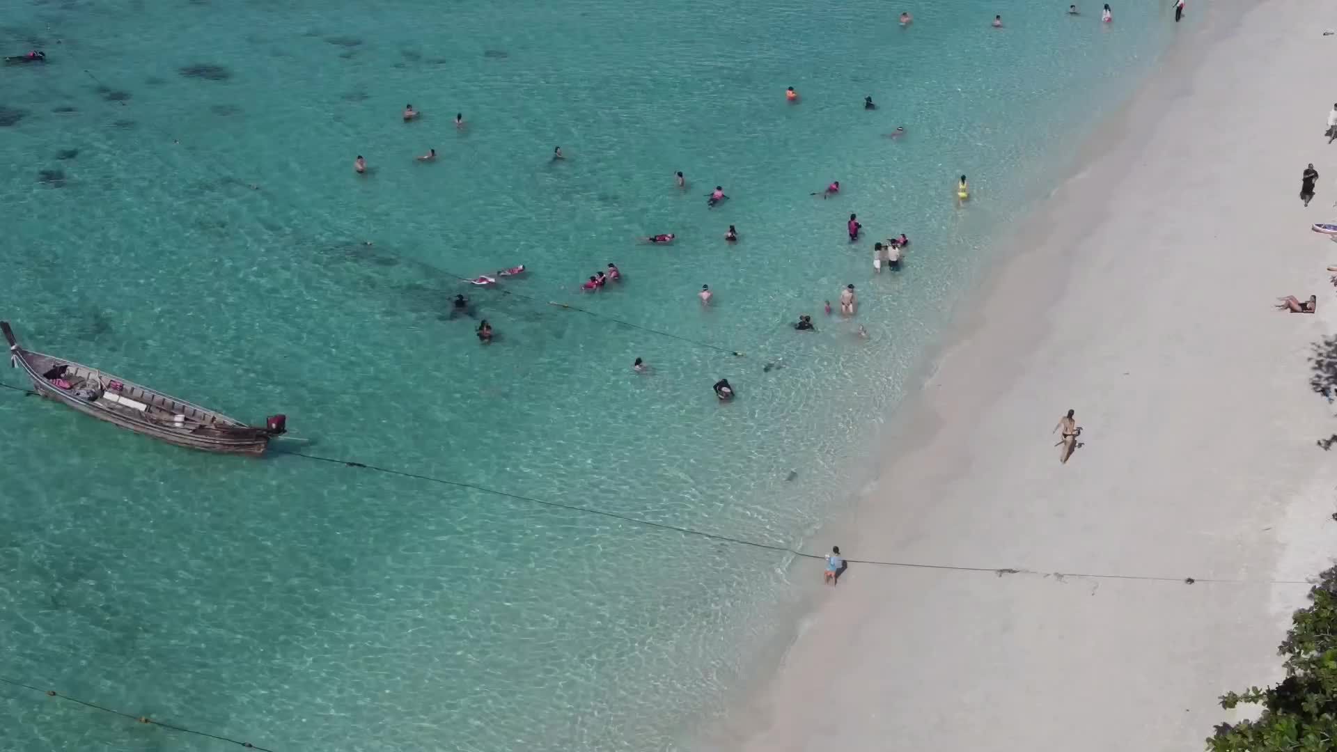 Aerial Beach View with People Enjoying Water Free Stock Video Footage ...