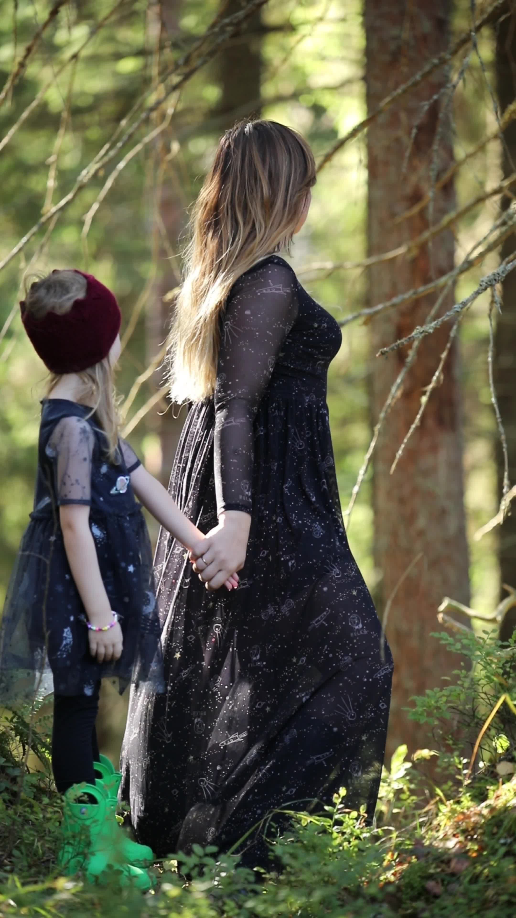 Mother and Child Walking in Enchanted Forest Free Stock Video Footage ...