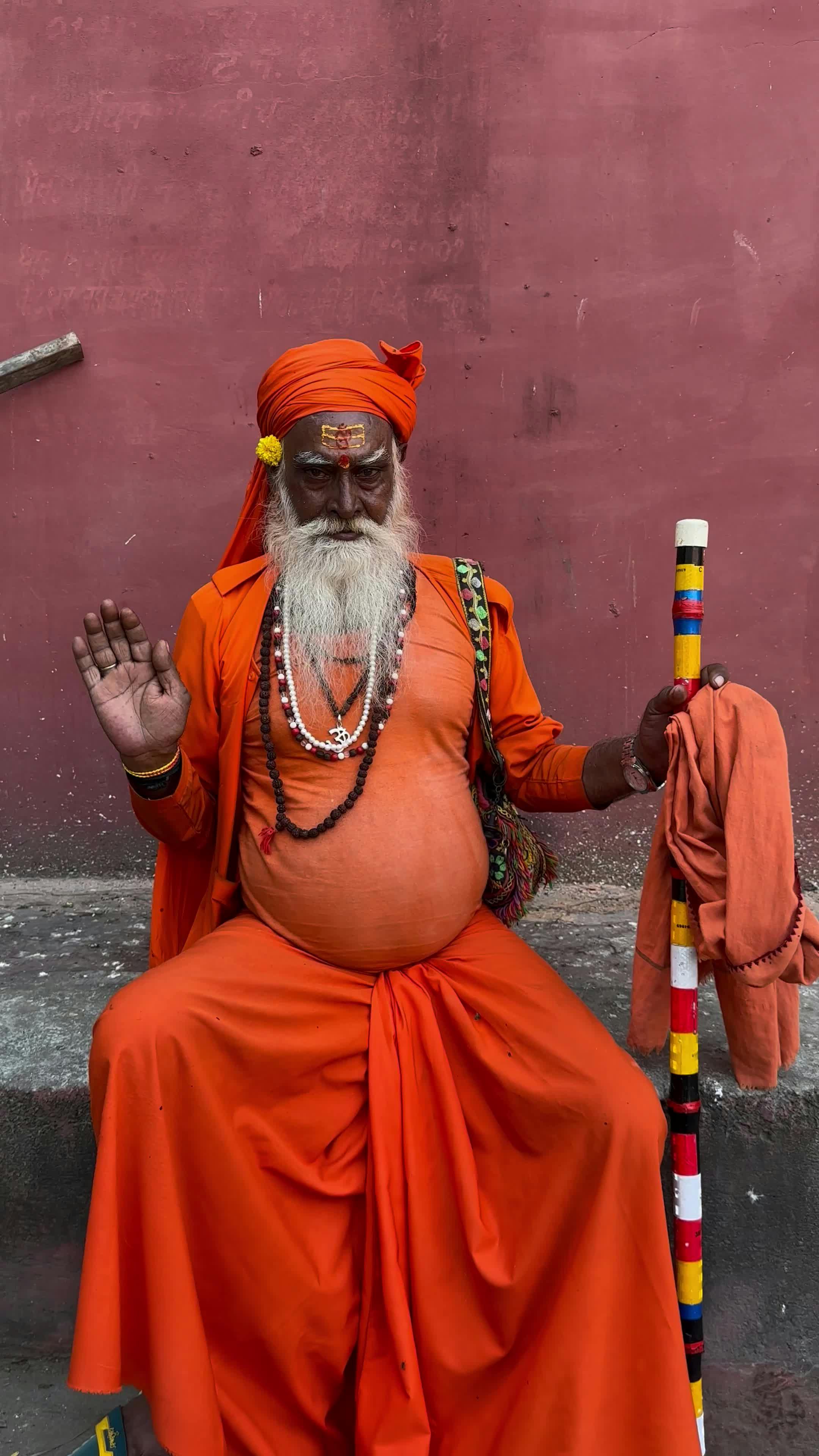 Elderly Spiritual Sage in Traditional Orange Robe Free Stock Video ...