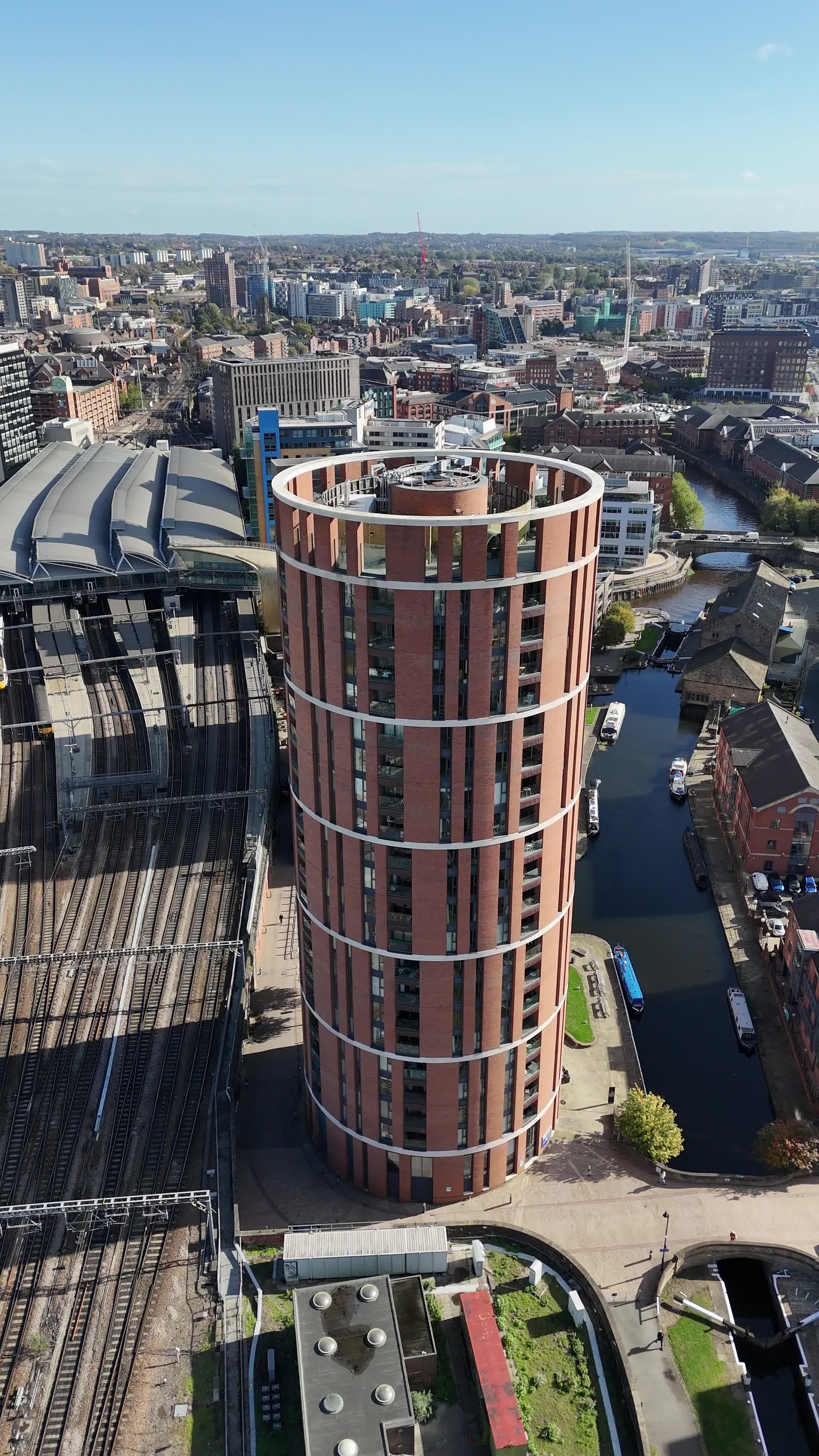 Aerial View of Circular Tower and Cityscape Free Stock Video Footage ...
