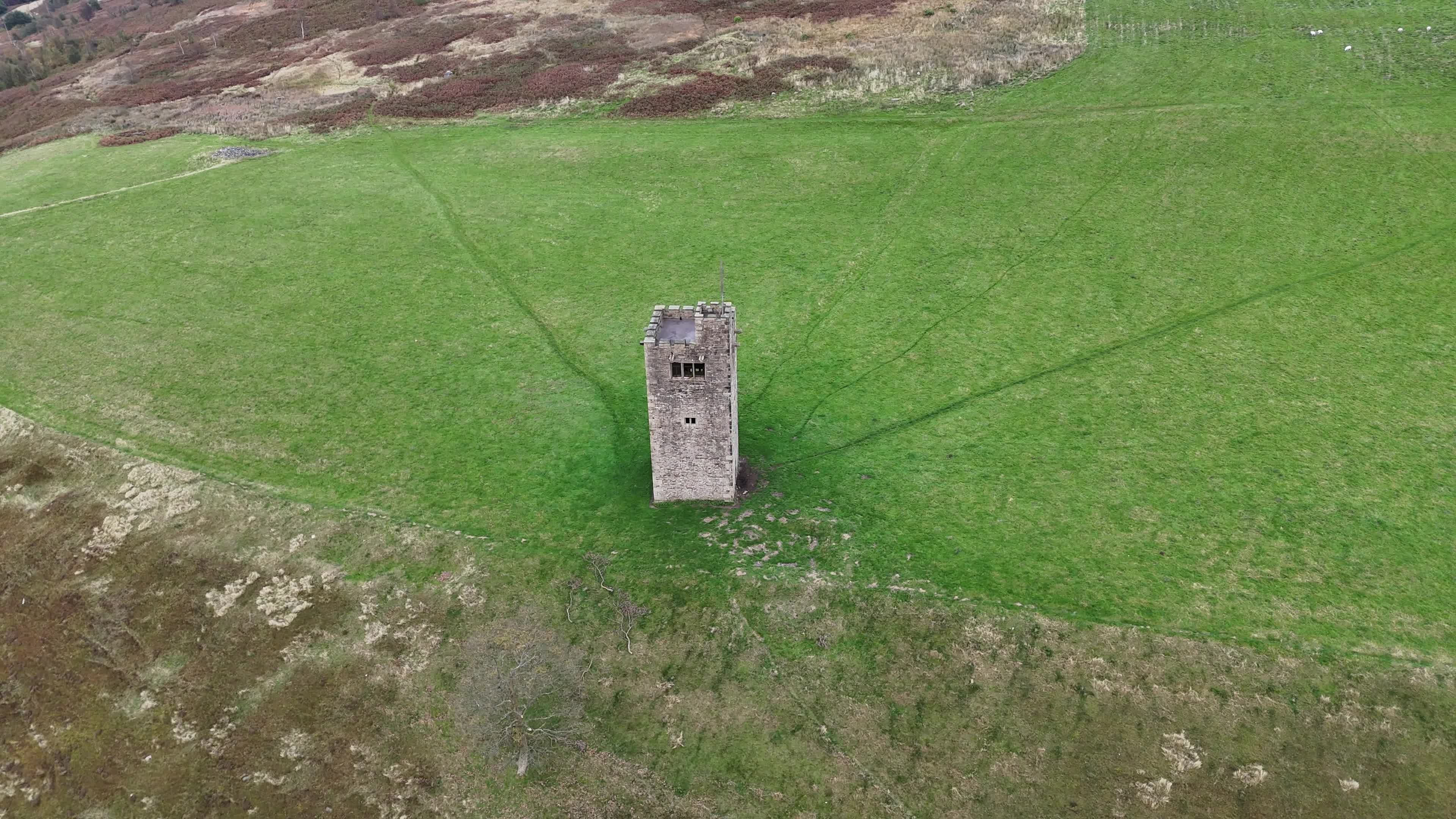 Aerial View of Tow Hill Folly Tower in Green Fields Free Stock Video ...