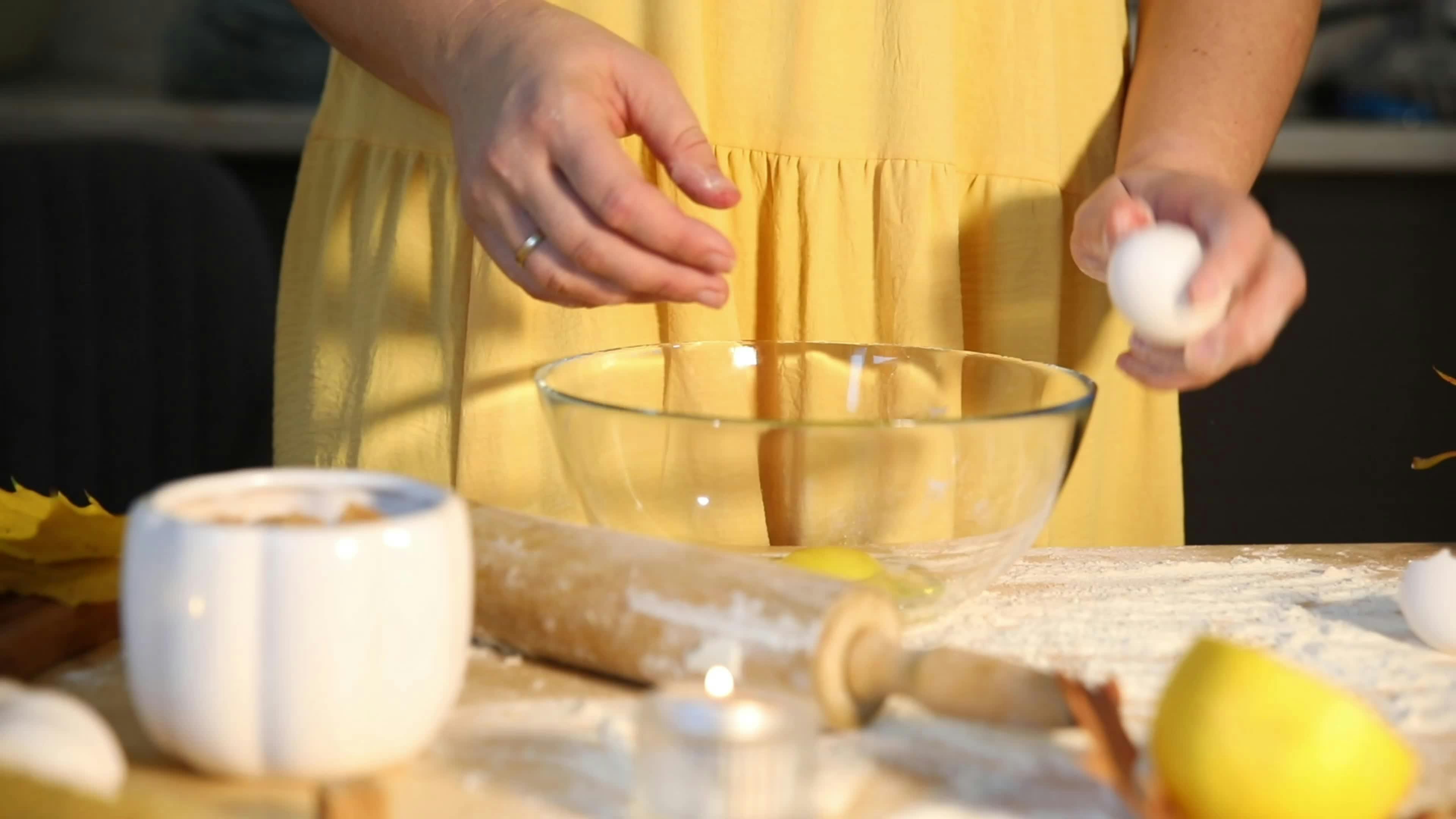 Cracking Eggs into Bowl for Baking Preparation Free Stock Video Footage ...