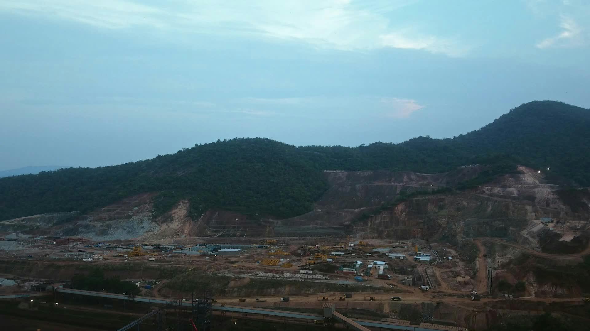 Aerial View of Hillside Construction at Twilight Free Stock Video ...