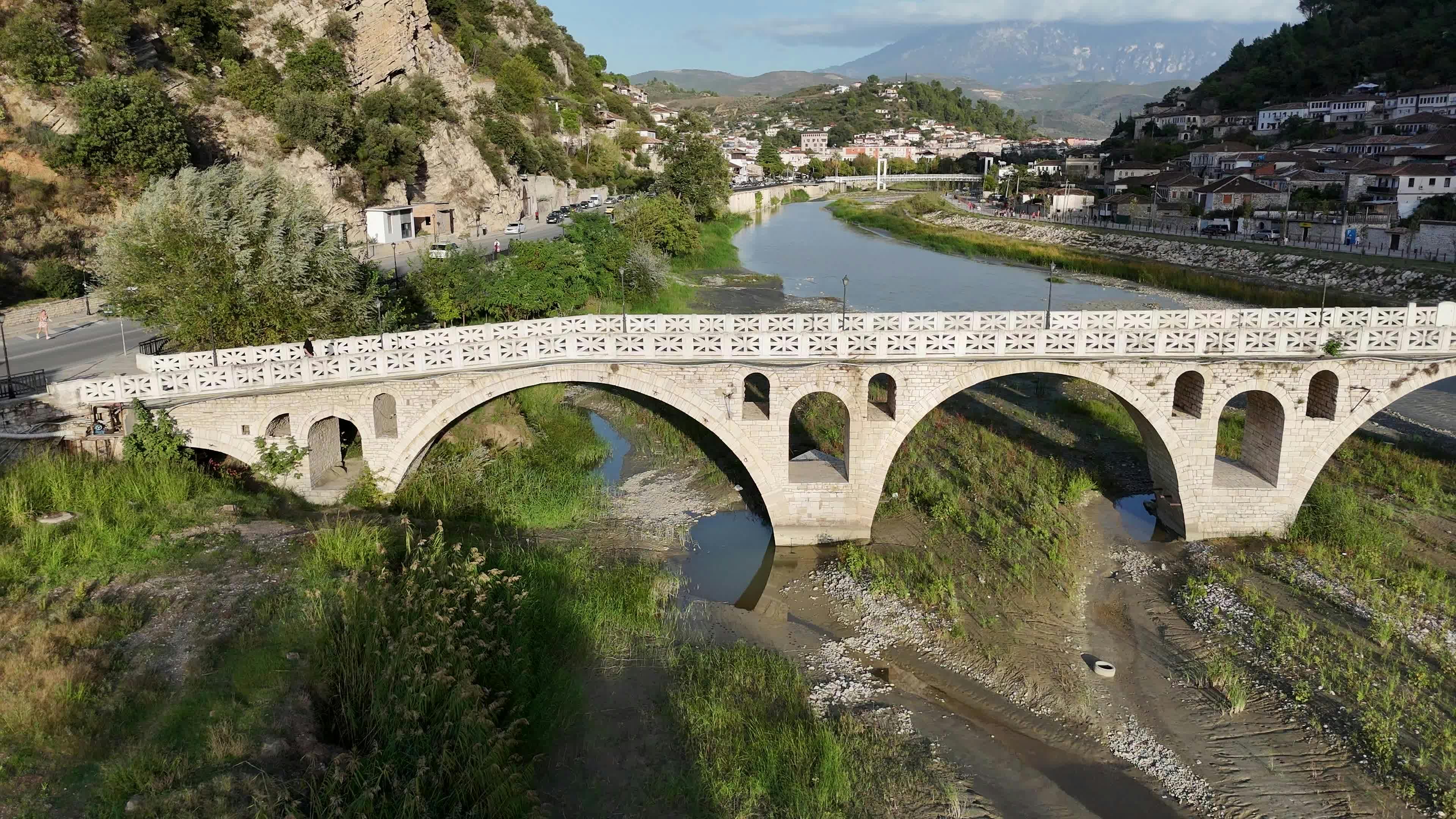 Stunning Aerial View of Gorica Bridge in Berat Free Stock Video Footage ...