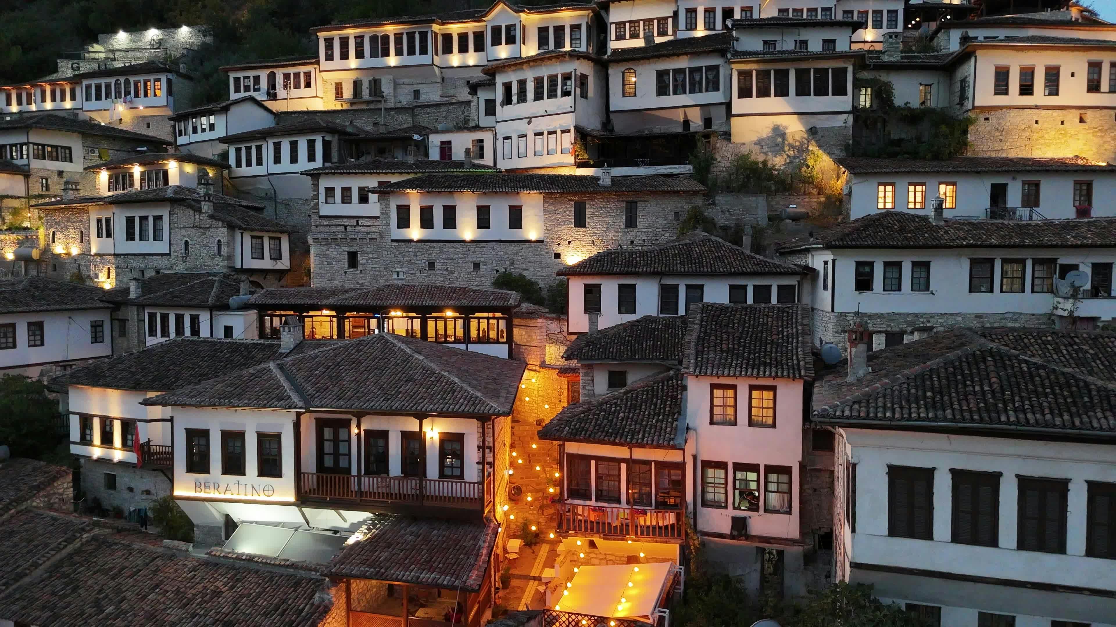 Berat, Albania: Twilight Drone View Free Stock Video Footage, Royalty ...