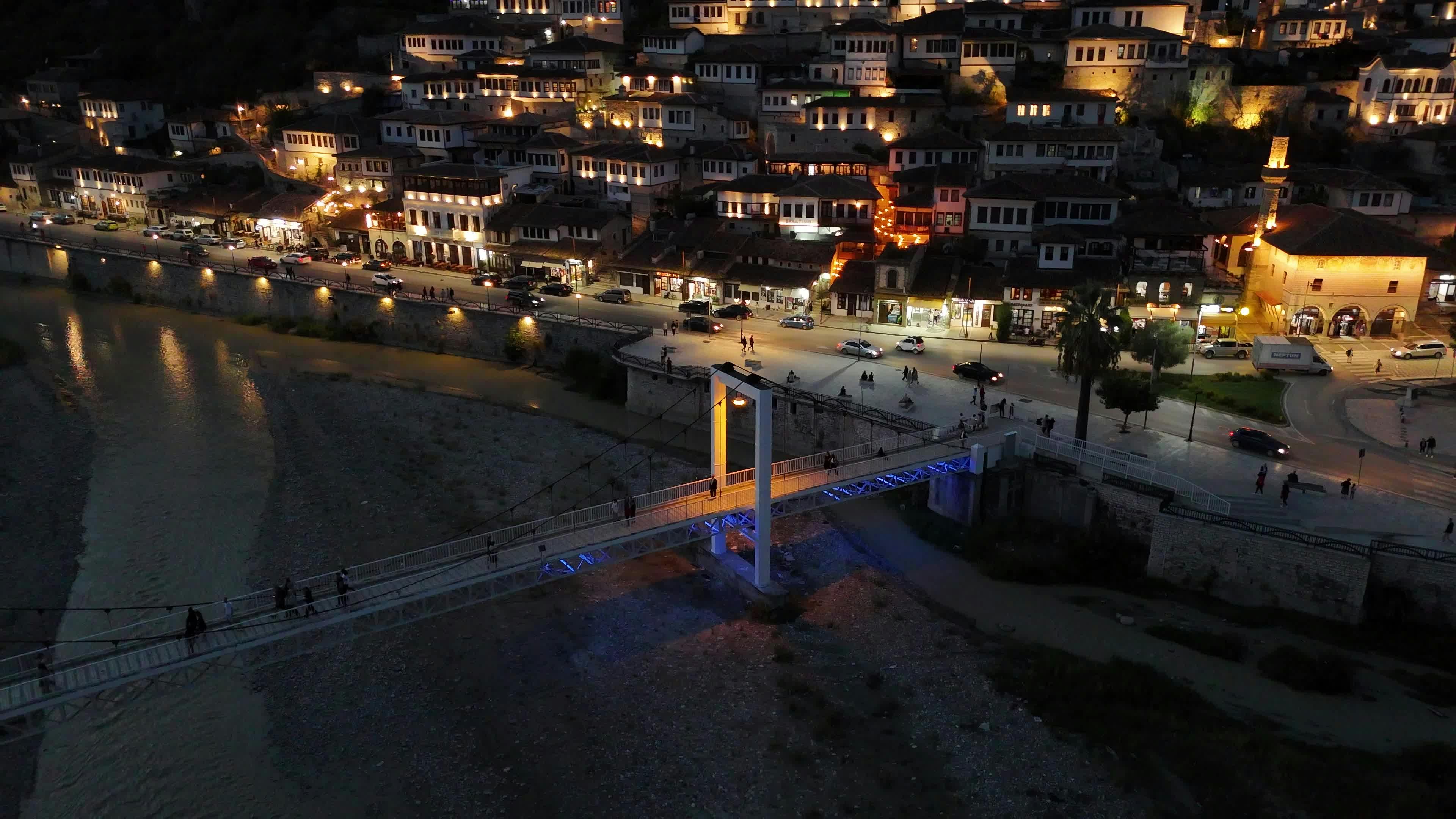 Stunning Night Aerial View of Berat, Albania Free Stock Video Footage ...